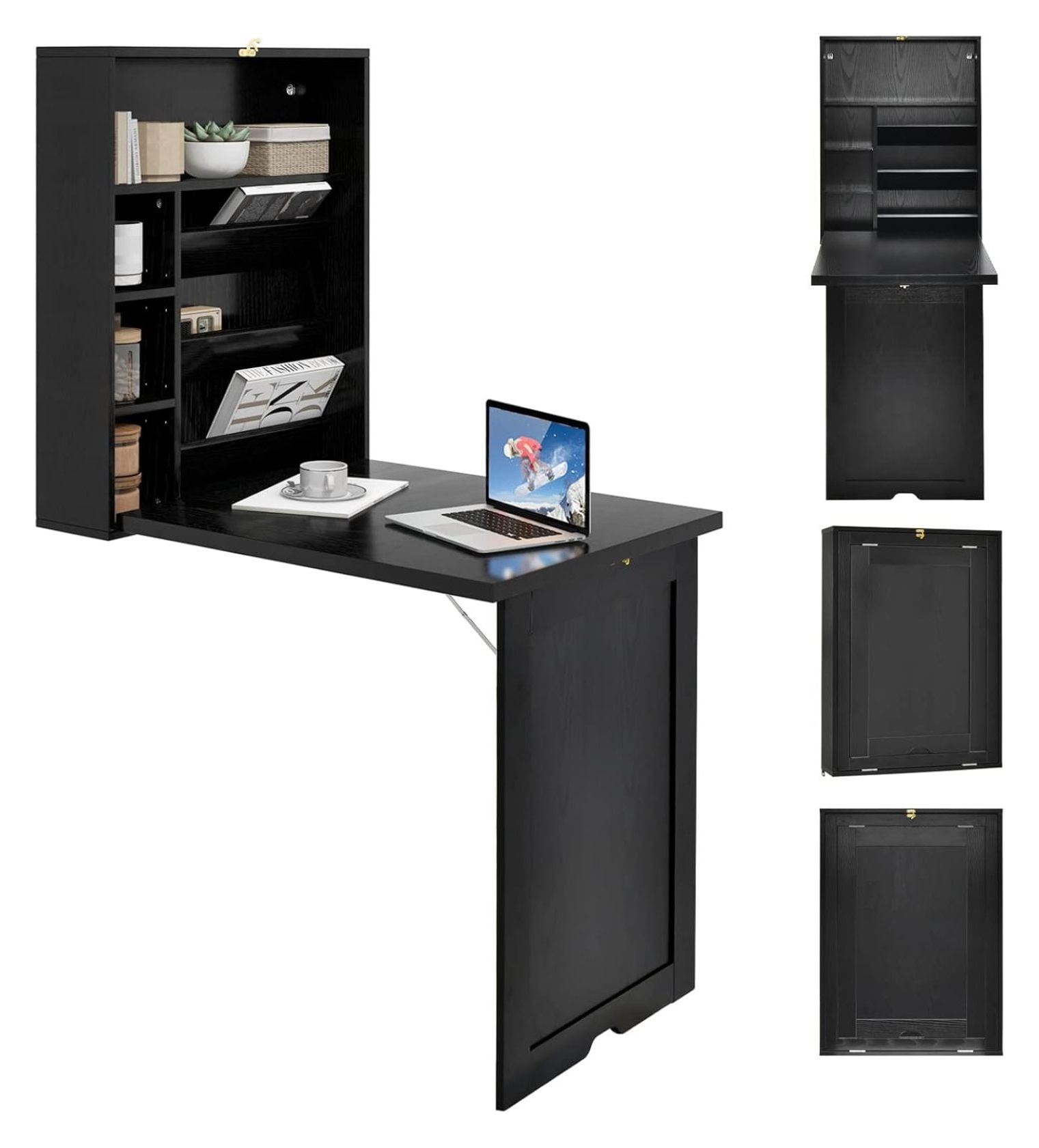 WANCQ Wall Mounted Desk, Folding Floating Desk with 3-tier Tilt Storage ...