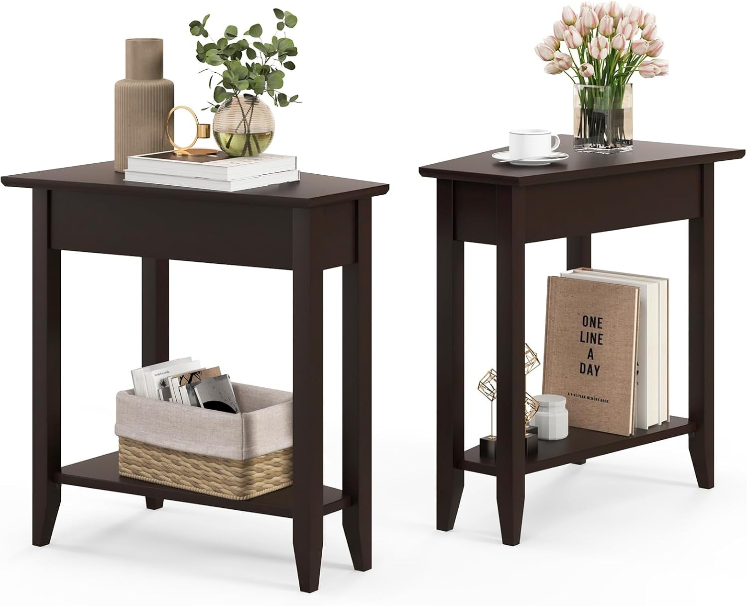 WANCQ Wedge End Table Set of 2, Triangle Side Table with Storage Shelf ...