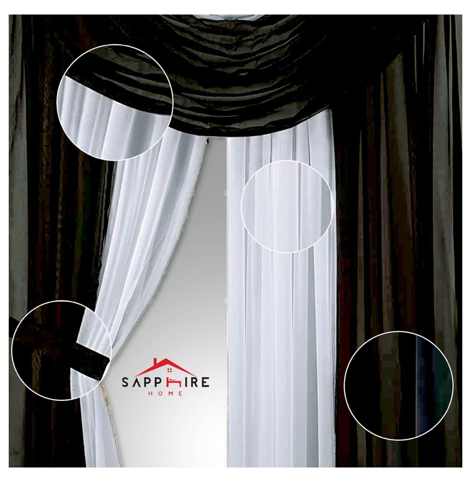 WANCQ Window Sheer Curtains - Two Tone 4 Panels Set with Valance and ...