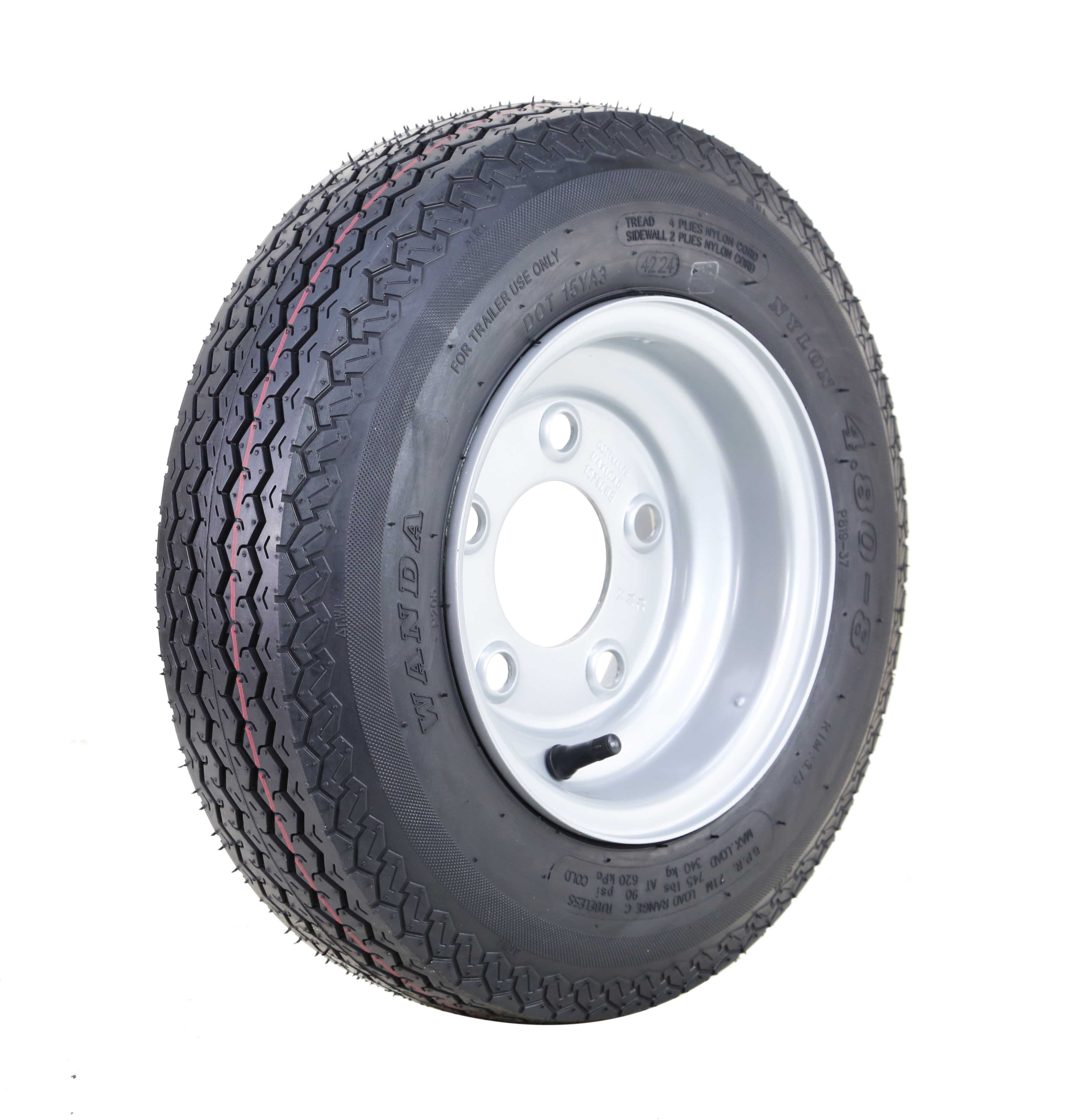 WANDA Trailer Tire Wheel Assembly 4.80-8 6-Ply C 70M w/ 5 Lugs on 4.5 ...