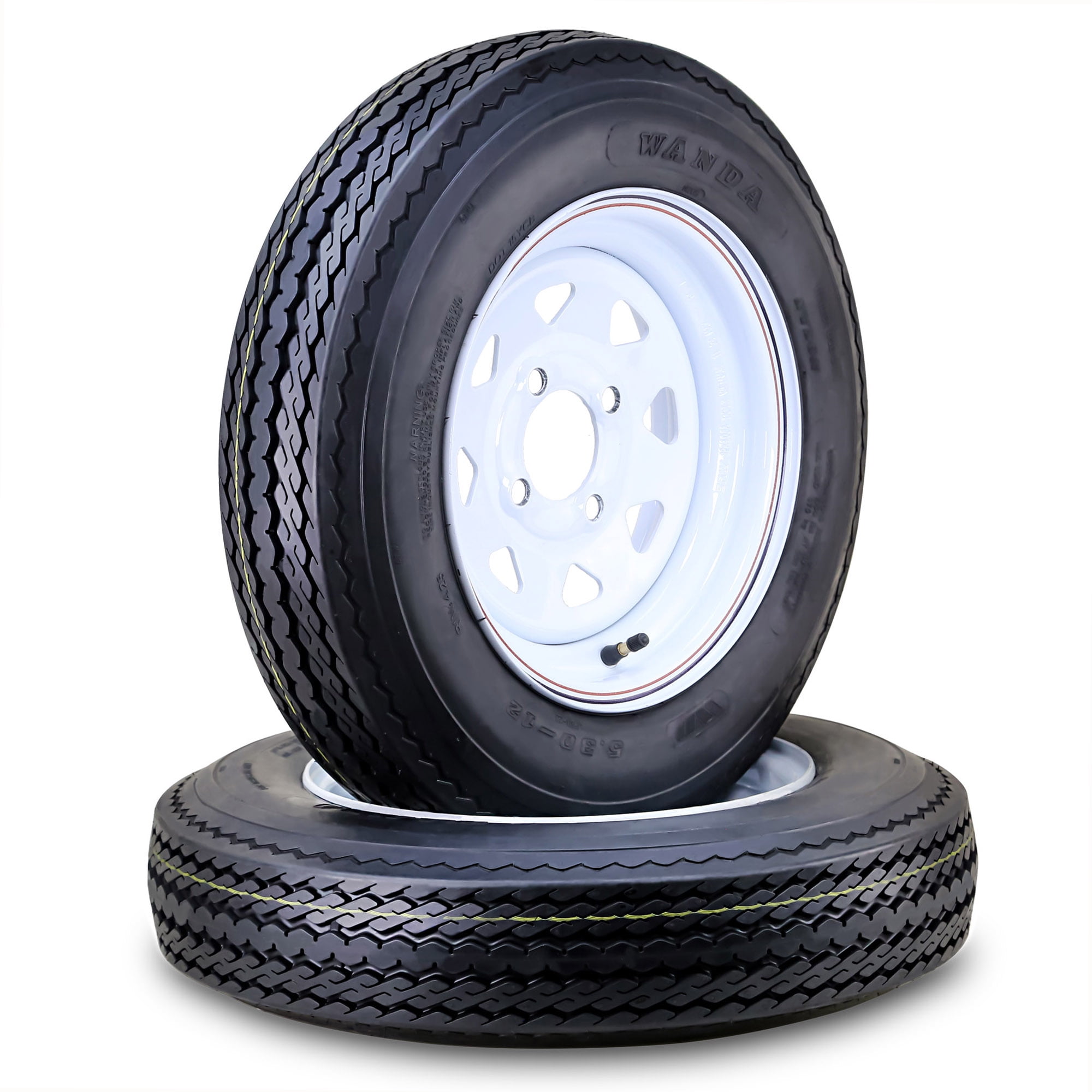 WANDA Trailer Tire Wheel Assembly 5.30-12 6-Ply C 82M 4 Lug on 4" PCD ...