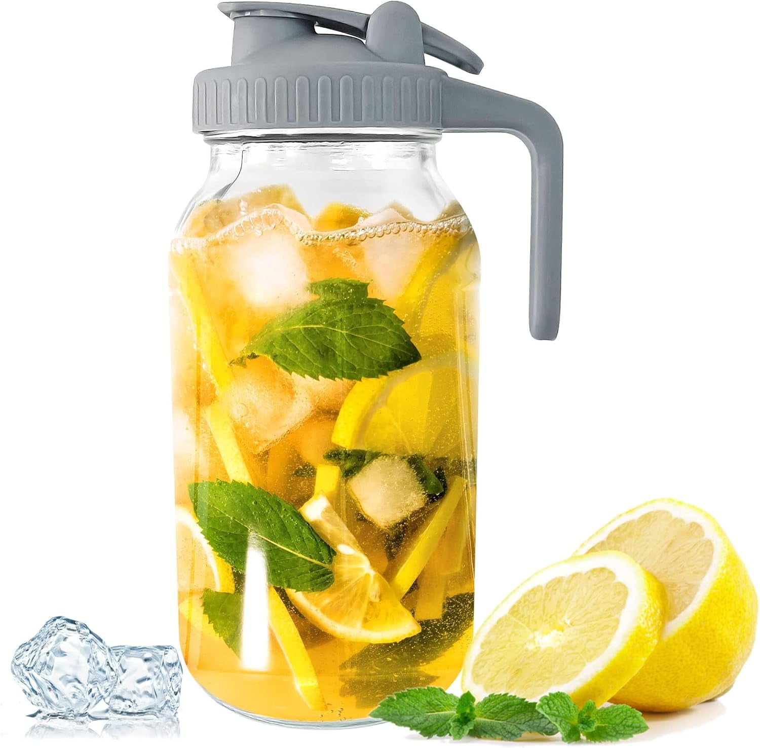 WANDCO 64 oz Pitcher Mason Jar - Heavy Duty Wide Mouth Jar with Flip ...