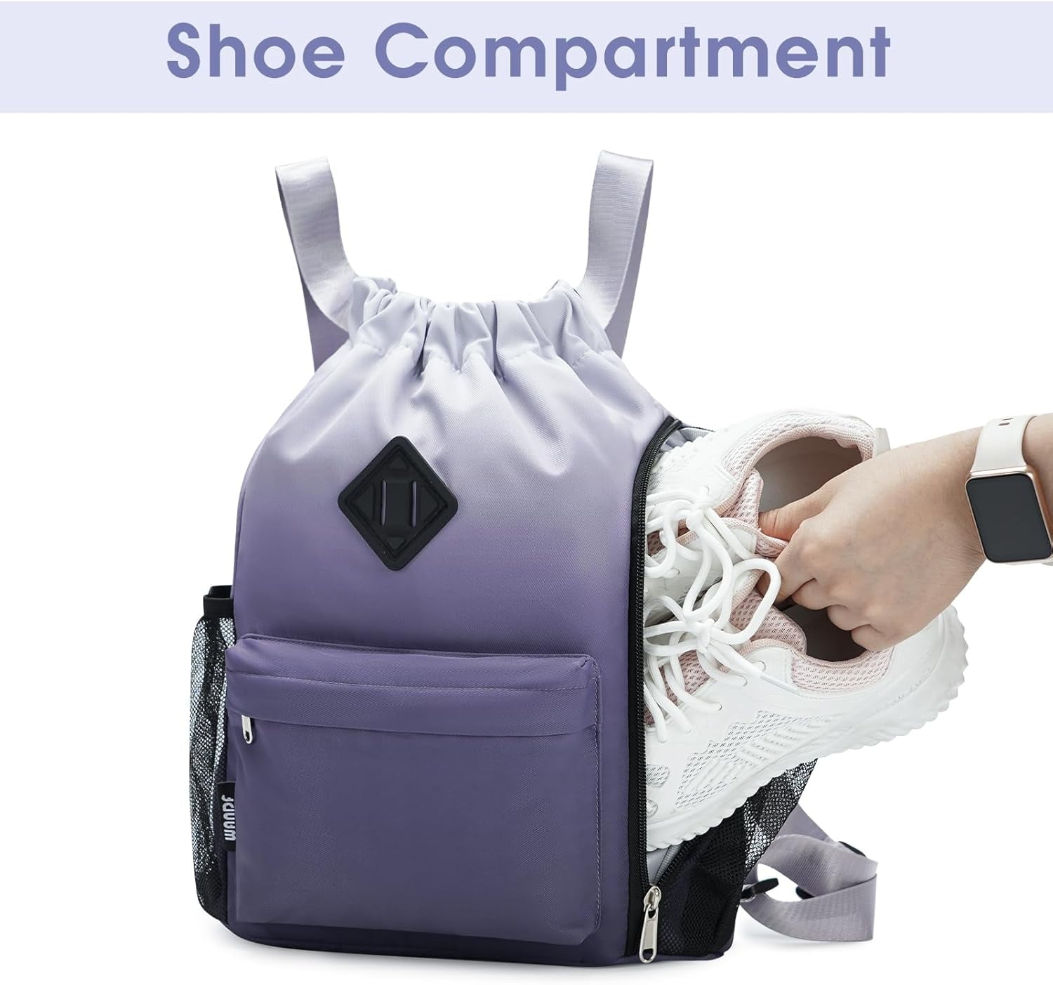 WANDF Drawstring Backpack Sports Gym Bag with Shoes Compartment, Water ...