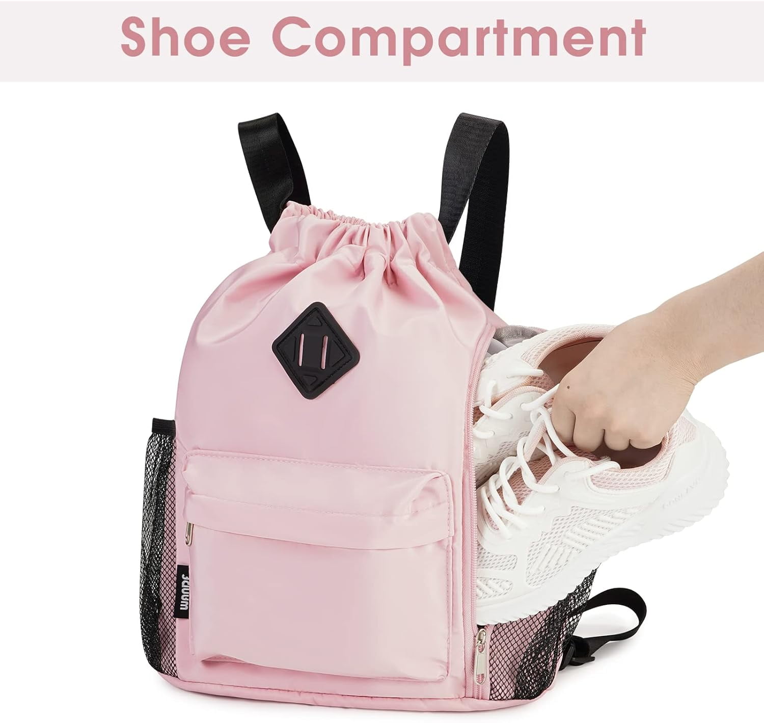 WANDF Drawstring Backpack Sports Gym Bag with Shoes Compartment, Water ...