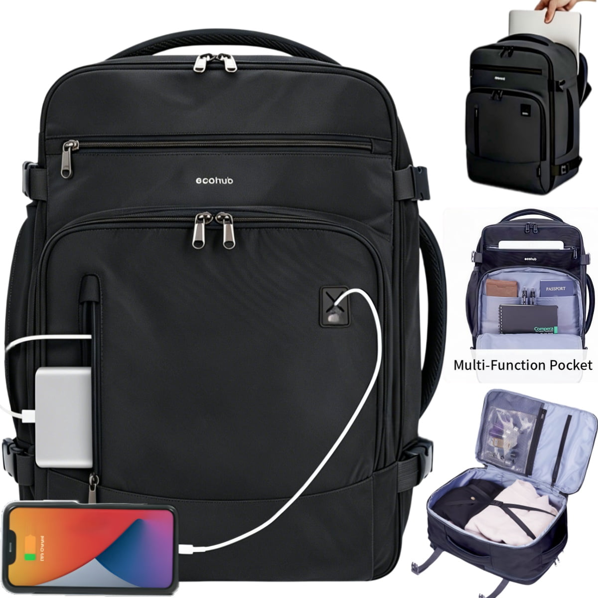 WANDF Travel Backpack With 16 Pockets, 17'' Airline Approved Carry on ...