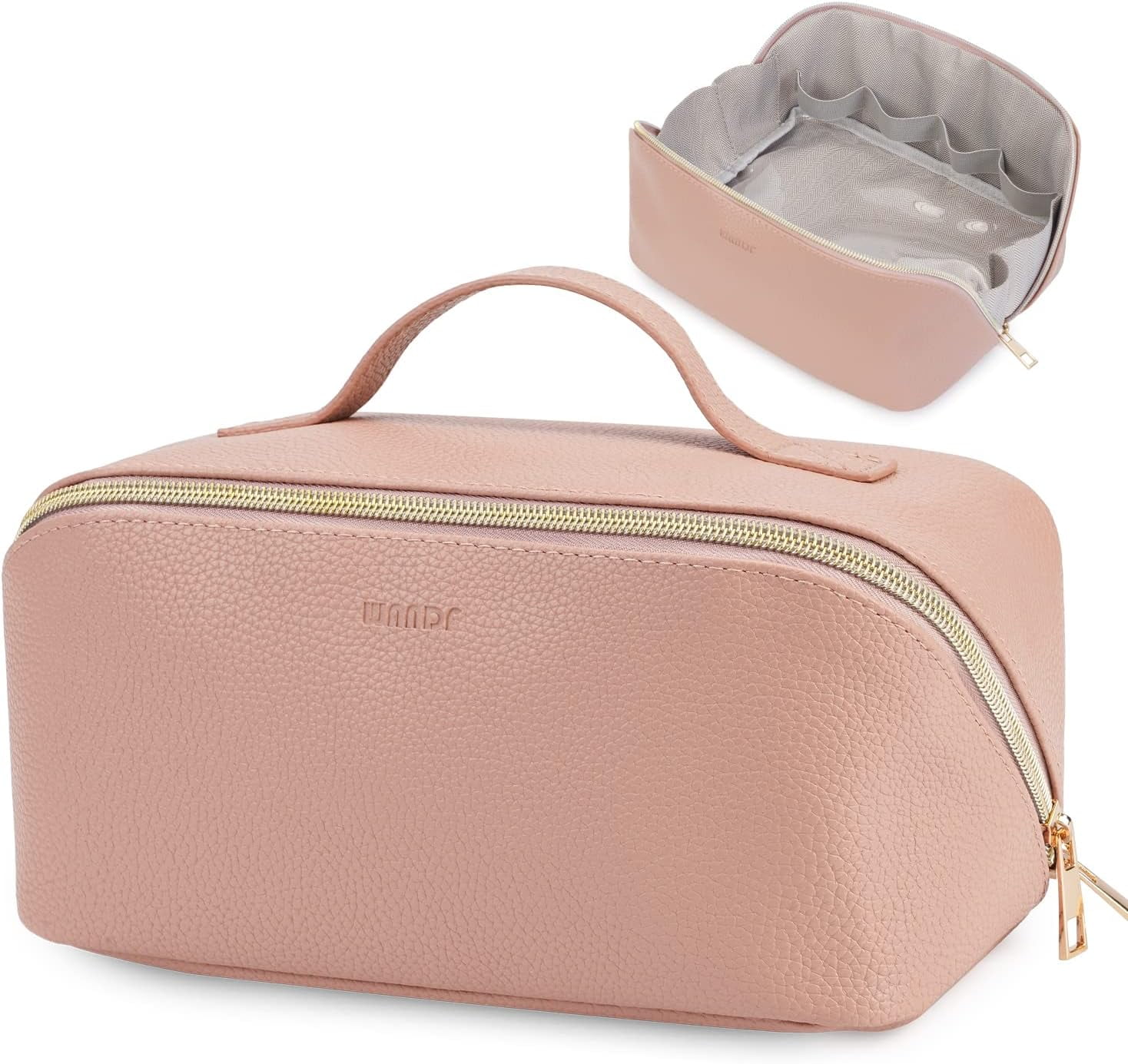 WANDF Portable Cosmetic Bag Opens Flat Travel Makeup Bag Vegan Leather ...