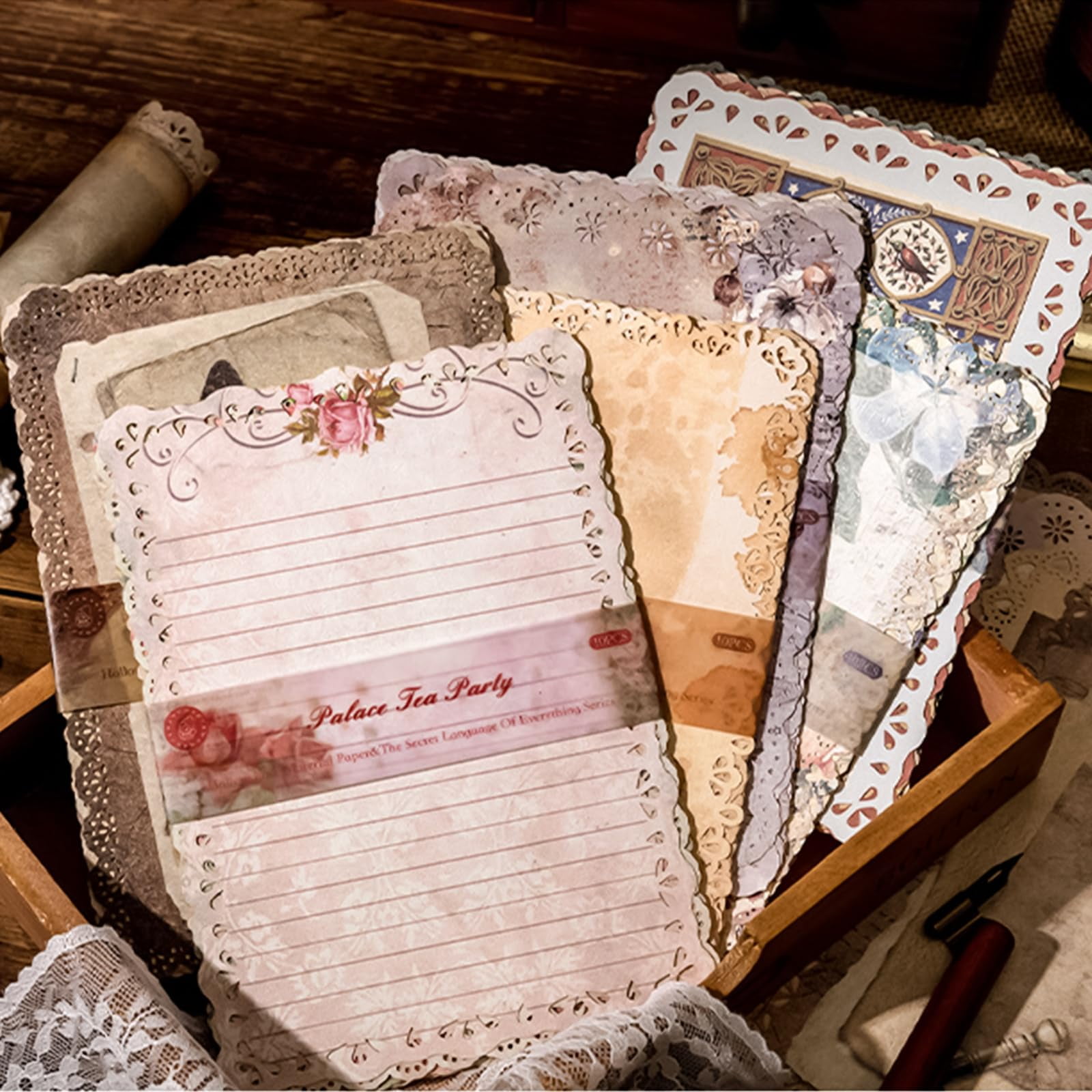 WANDIC Vintage Stationery Lace MMF7 Edged Paper, 60Pcs Vintage Paper ...