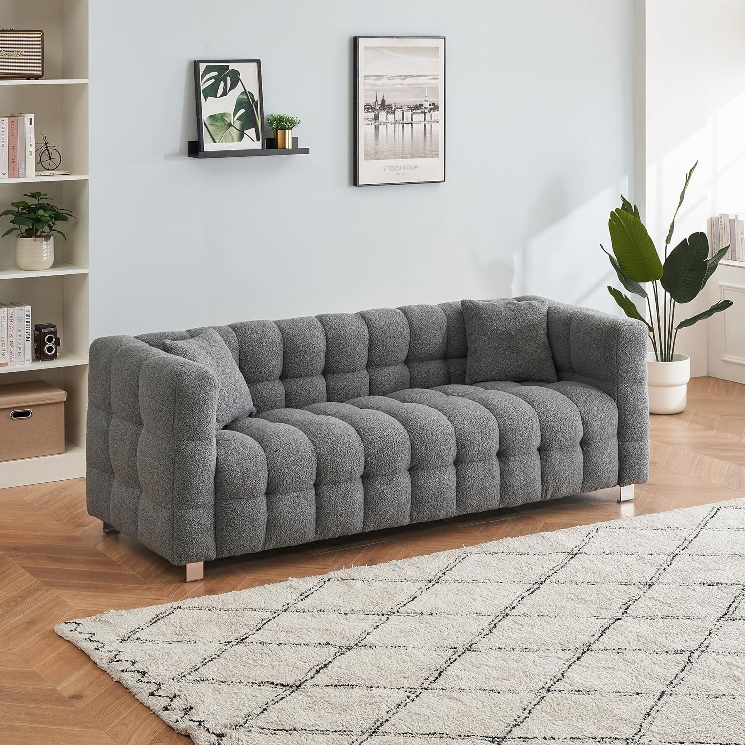 WANGBIAO 80" Teddy Plush Sofa,Retro-Inspired Fluffy Wave Design,Elegant ...