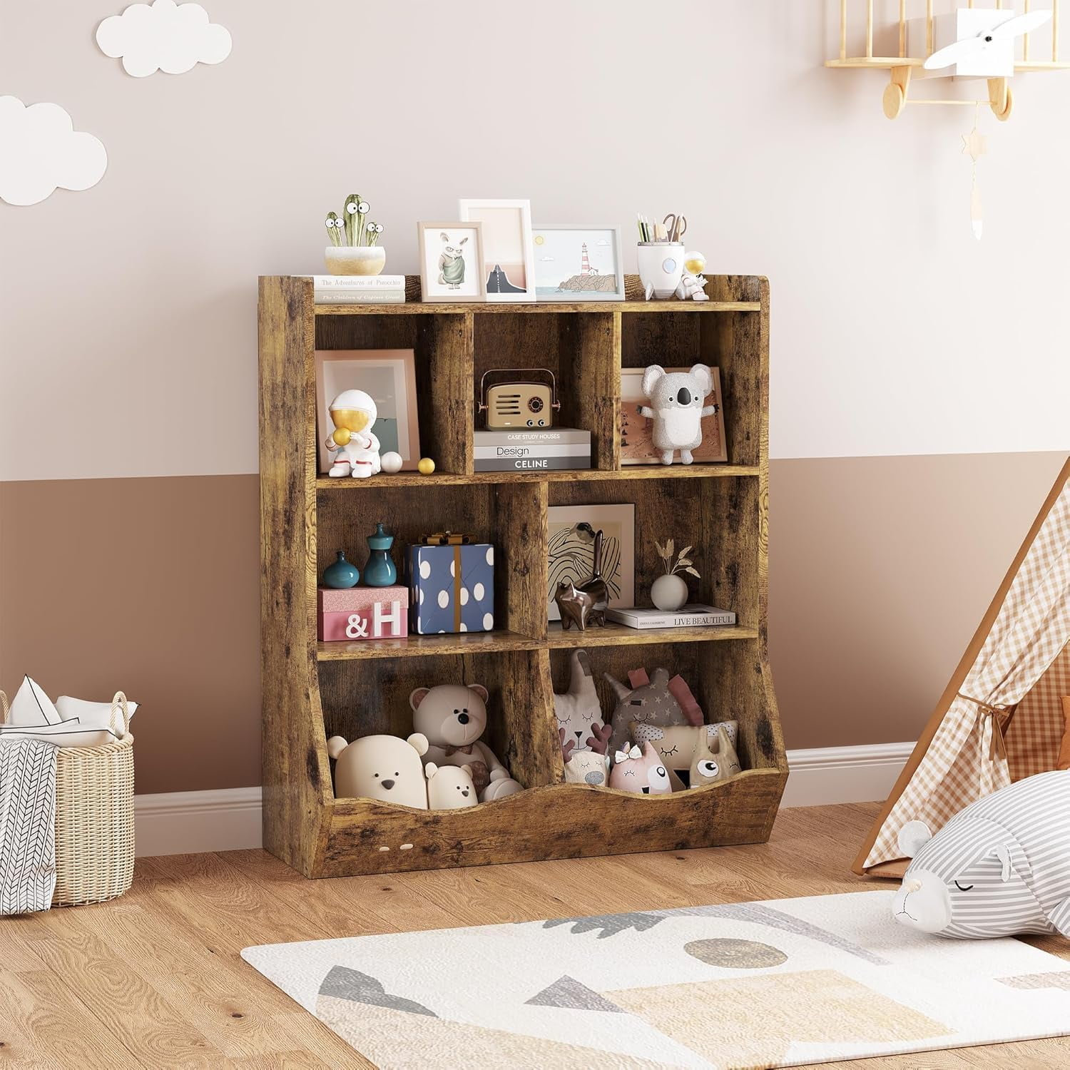 WANGBOY 3 Tier Kids Bookshelf Toy Storage Organizer, Wood Toy Storage ...