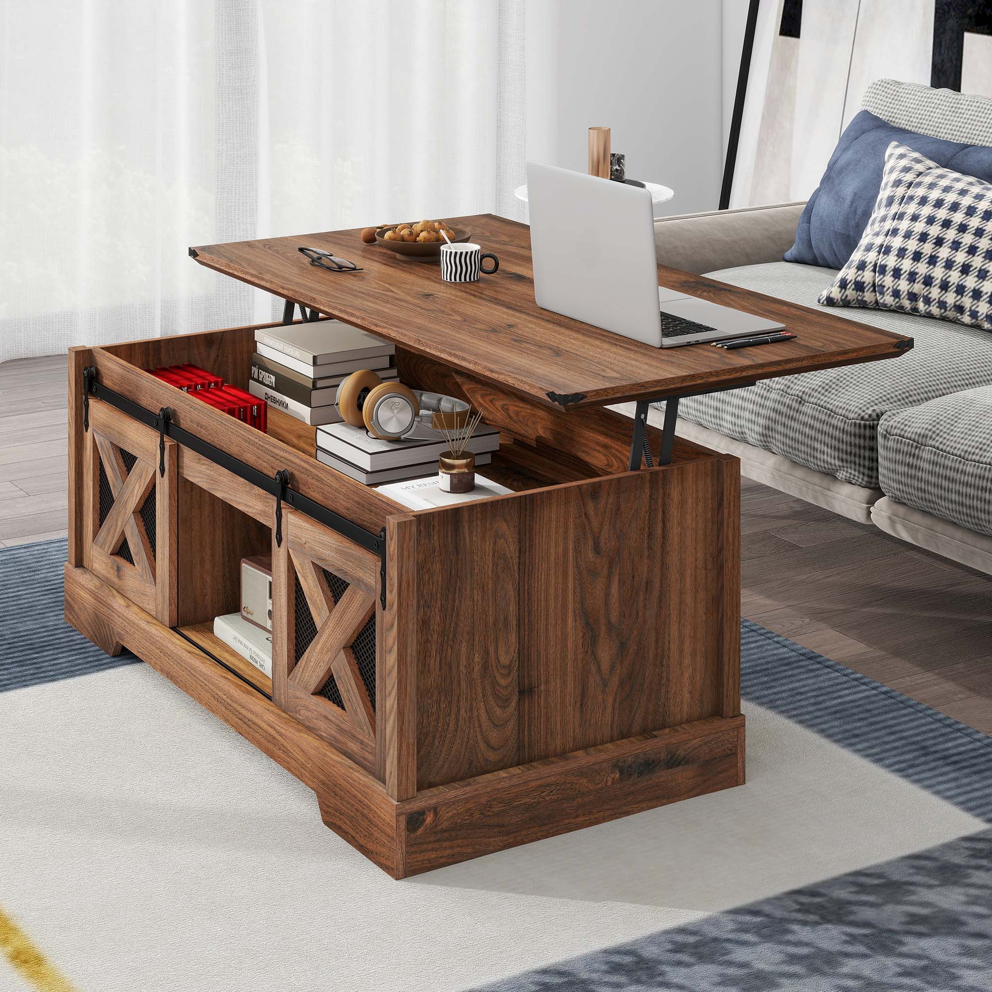 WANGBOY 47" Farmhouse Coffee Table Lift Top Table with Storage ...