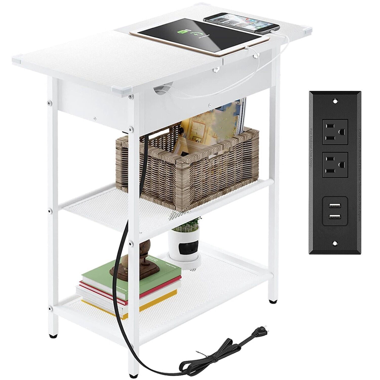 WANGBOY Bedside Nightstand with Charging Station,Side Table with USB ...