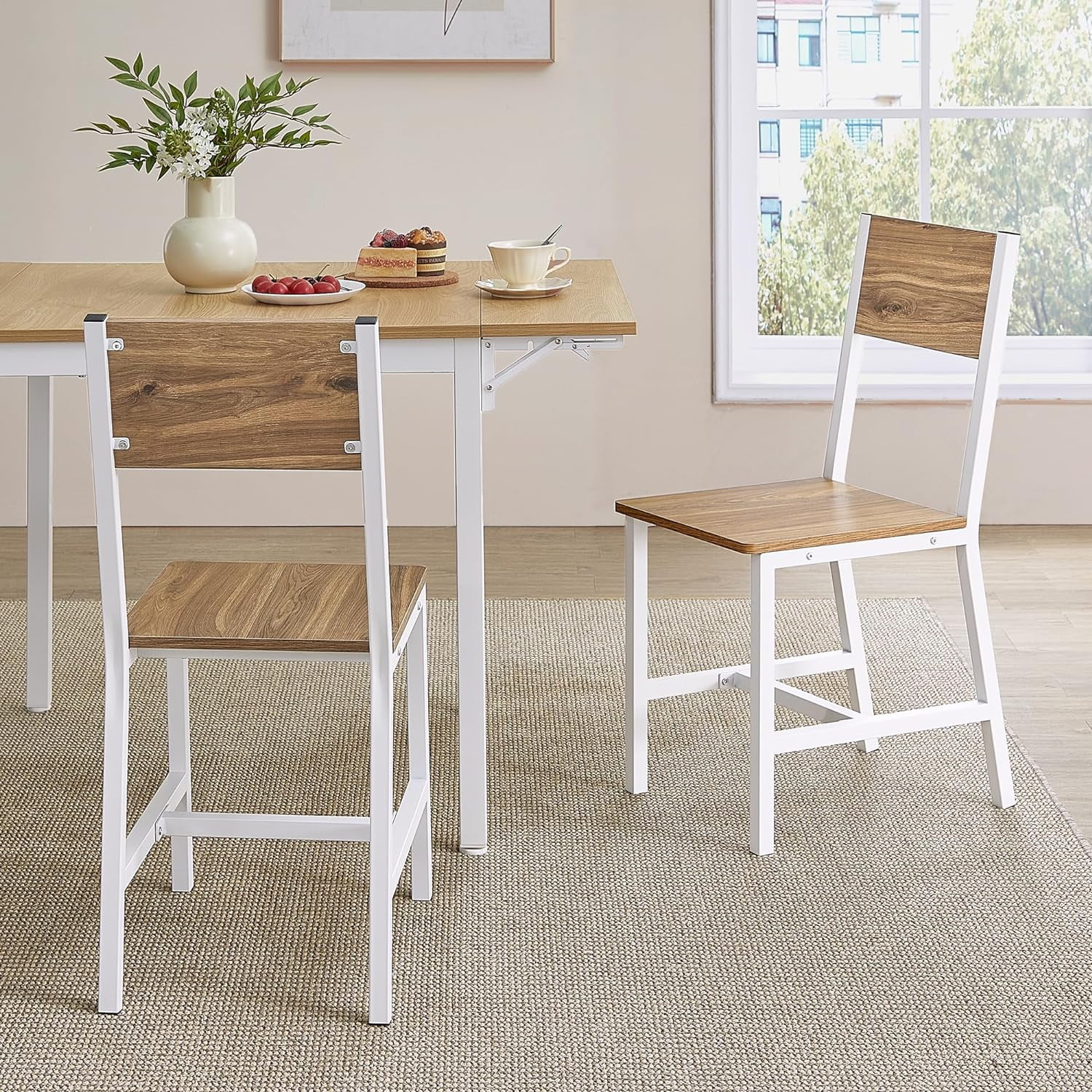 WANGBOY Dining Chair Set of 2, Rustic Wood Chairs with Metal Steel ...