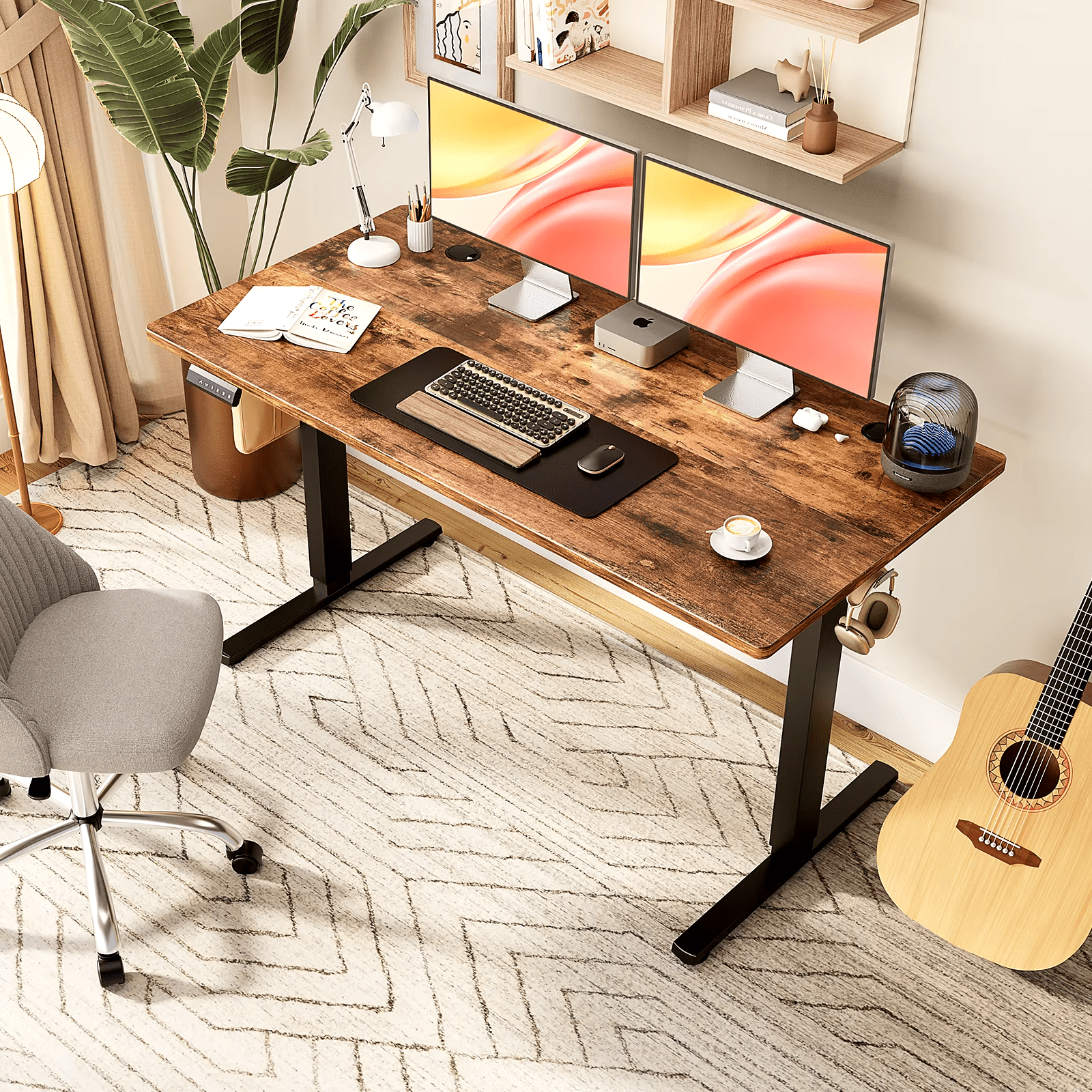 WANGBOY Electric Desk Height Adjustable 63X24in. Sit Stand Computer ...