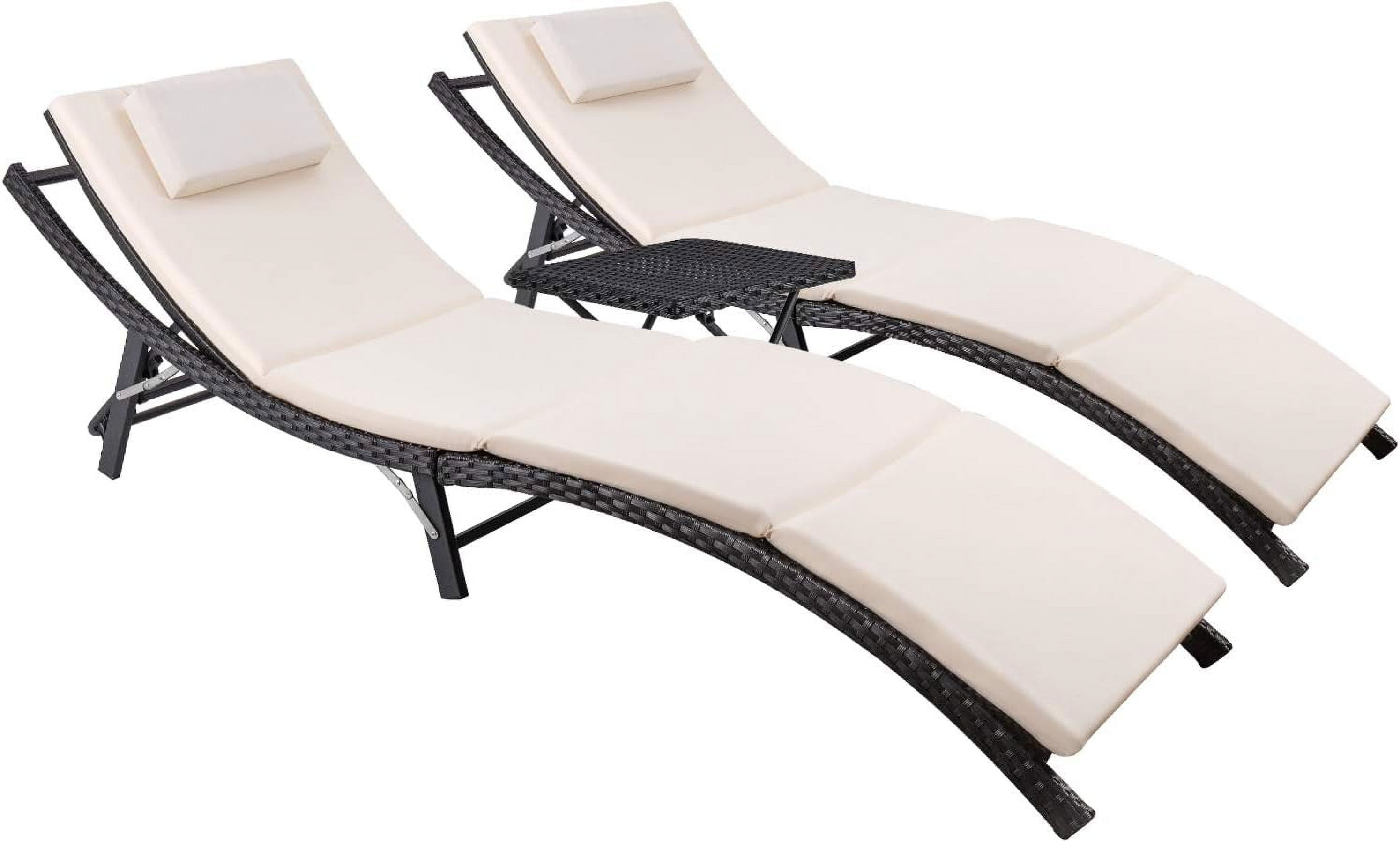 WANGBOY Patio Chaise Lounge Sets Outdoor Rattan Adjustable Back 3 ...