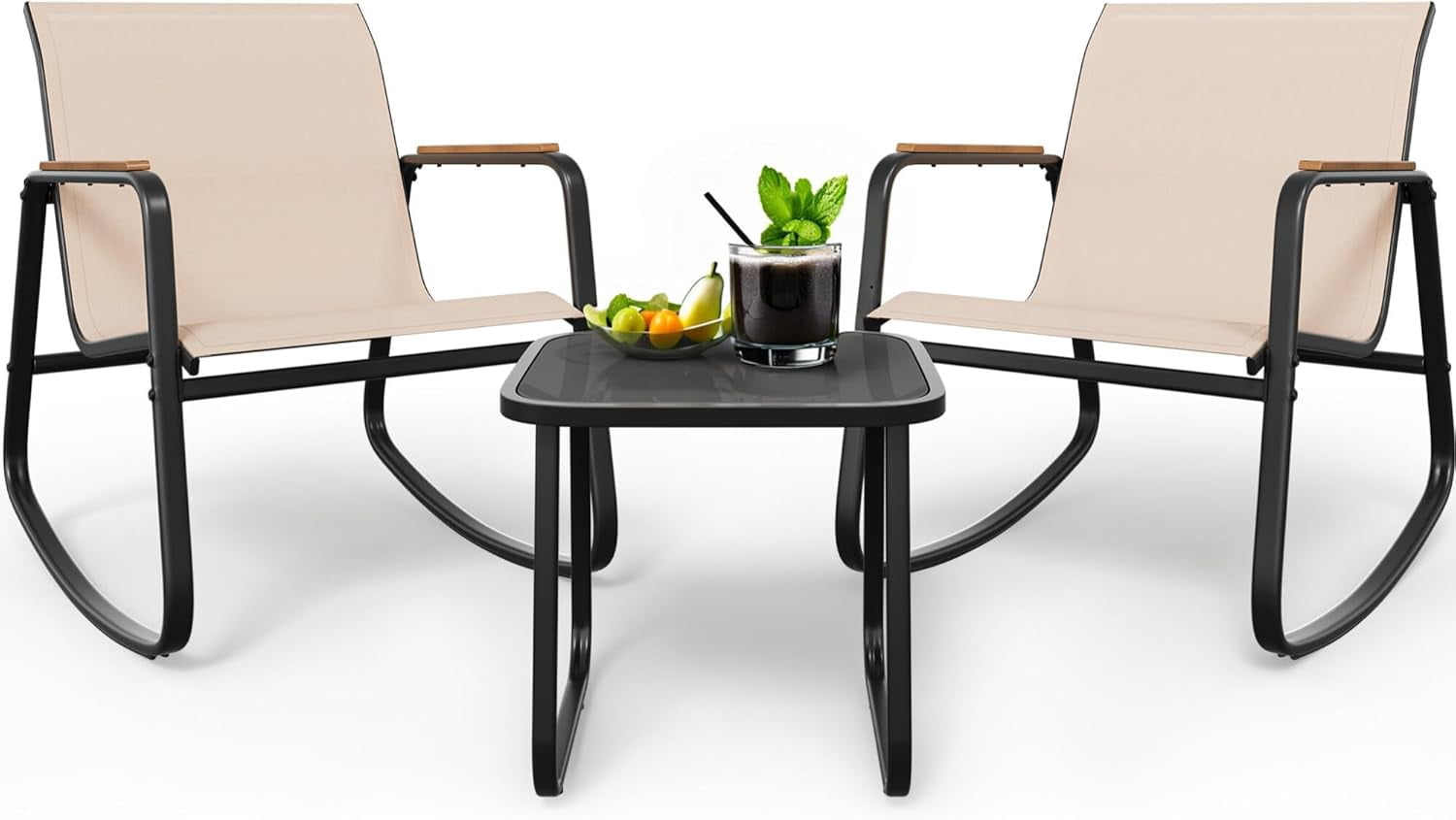 WANGBOY Patio Rocking Bistro Set, 3 Piece Durable Textilene Outdoor ...