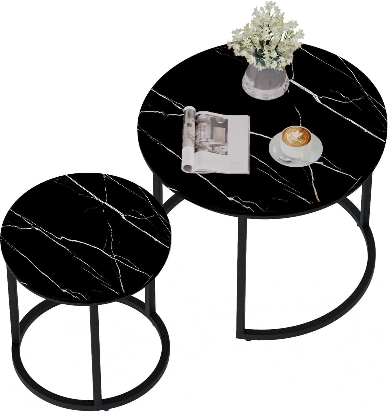 WANGBOY Round Coffee Table, Circle Nesting Coffee Tables for Living ...