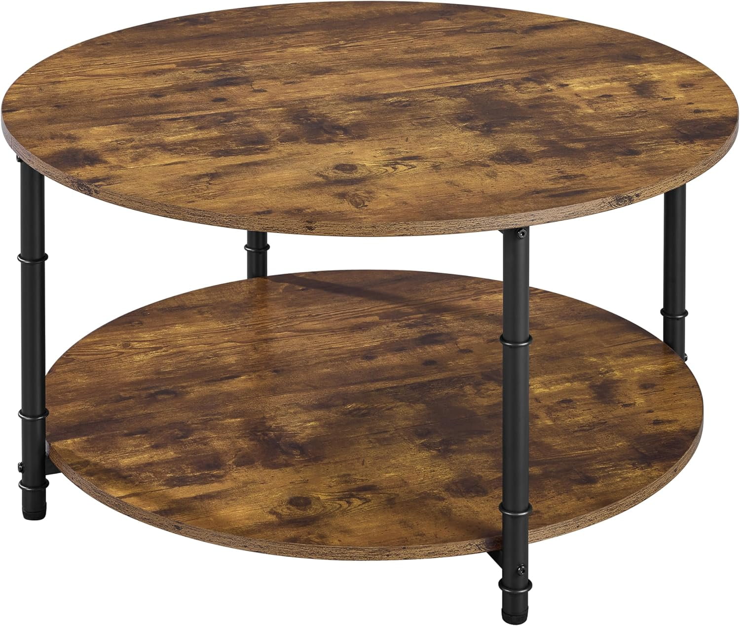 WANGBOY Round Coffee Table with Storage Shelf, 2-Tier Wood Coffee Table ...