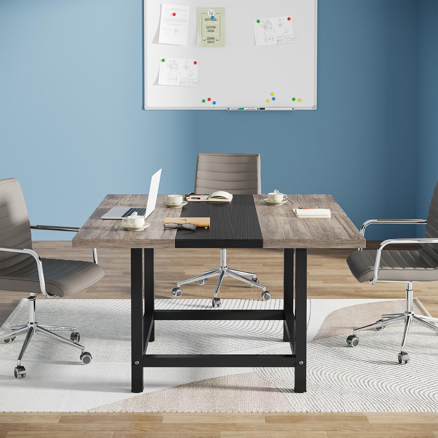 WANGBOY Small Conference Room Table for 4 People, Rustic Square 39.4L X ...
