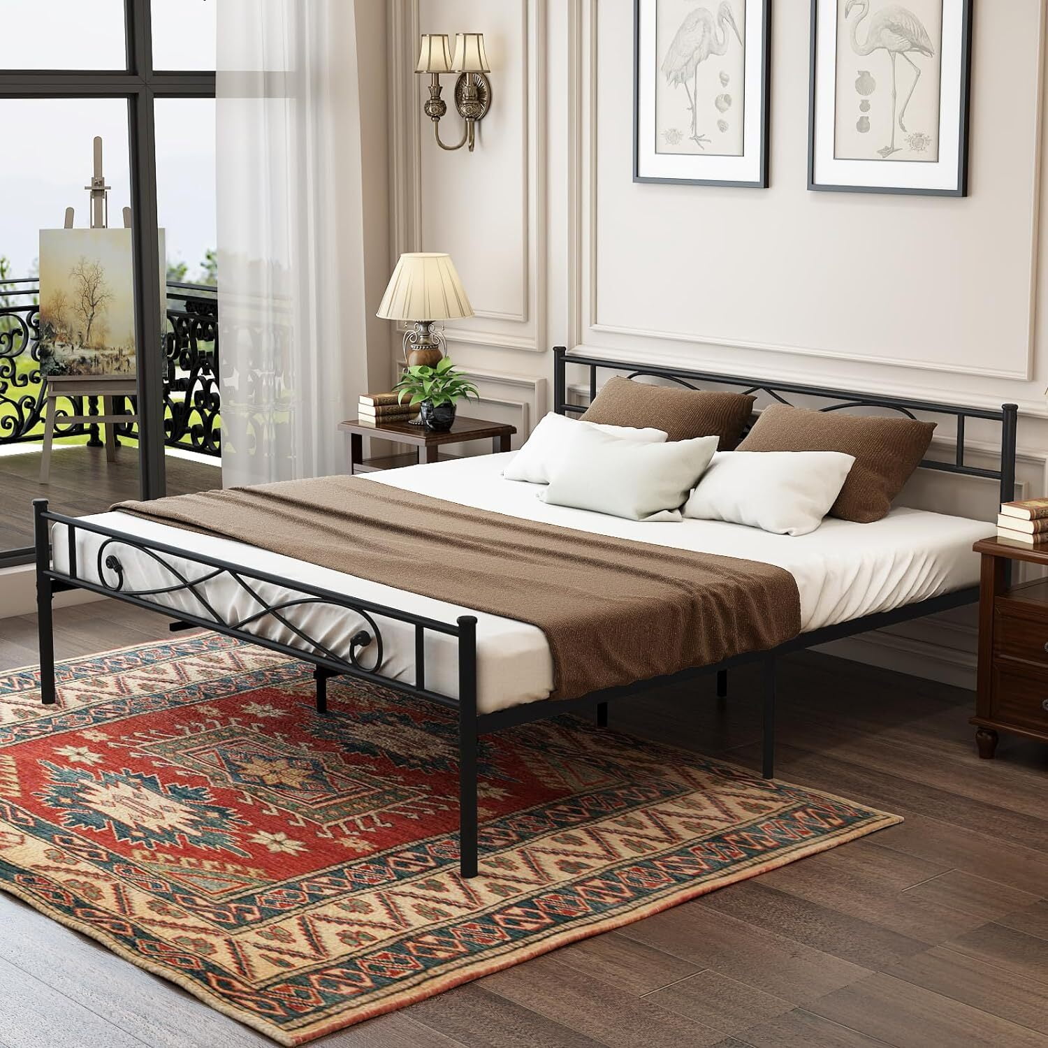 WANGBOY Twin Platform Metal Bed Frame Mattress Foundation w/Headboard ...