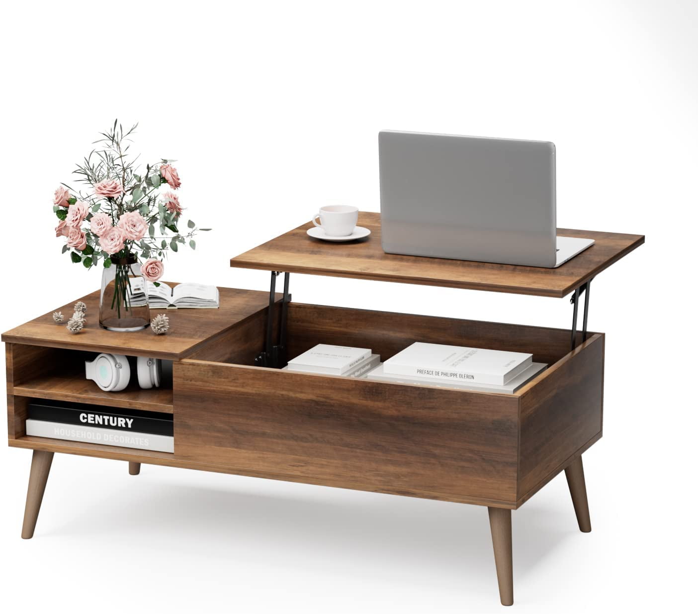 WANGBOY Wood Lift Top Coffee Table with Hidden Compartment, Storage ...