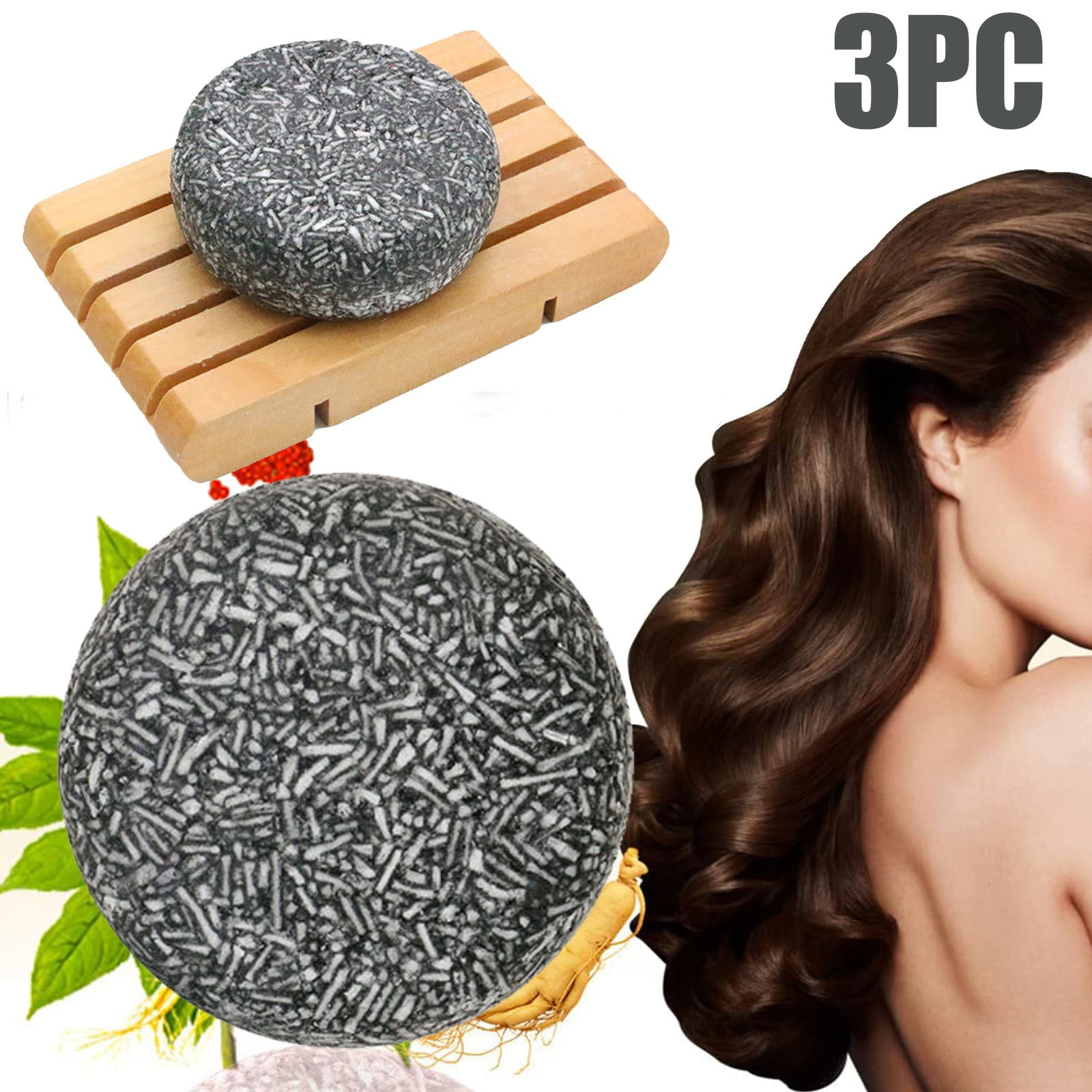 WANGJIAOID 3pcs Darkening Shampoo Bar New Polygonum Hair Darkening Soap ...