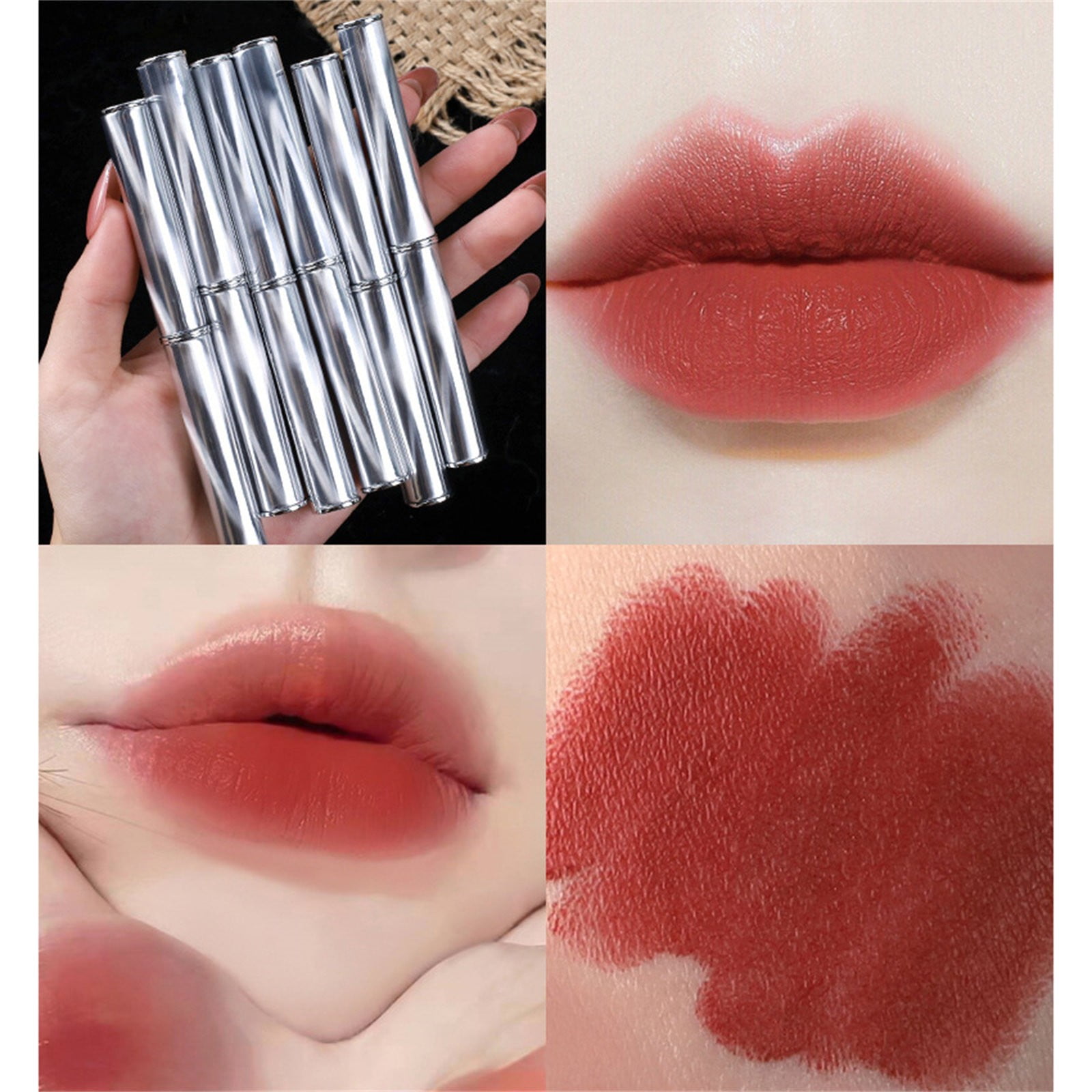 WANGJIAOID Lipstick Korean Small Silver Tube Small Thin Mouthpiece ...