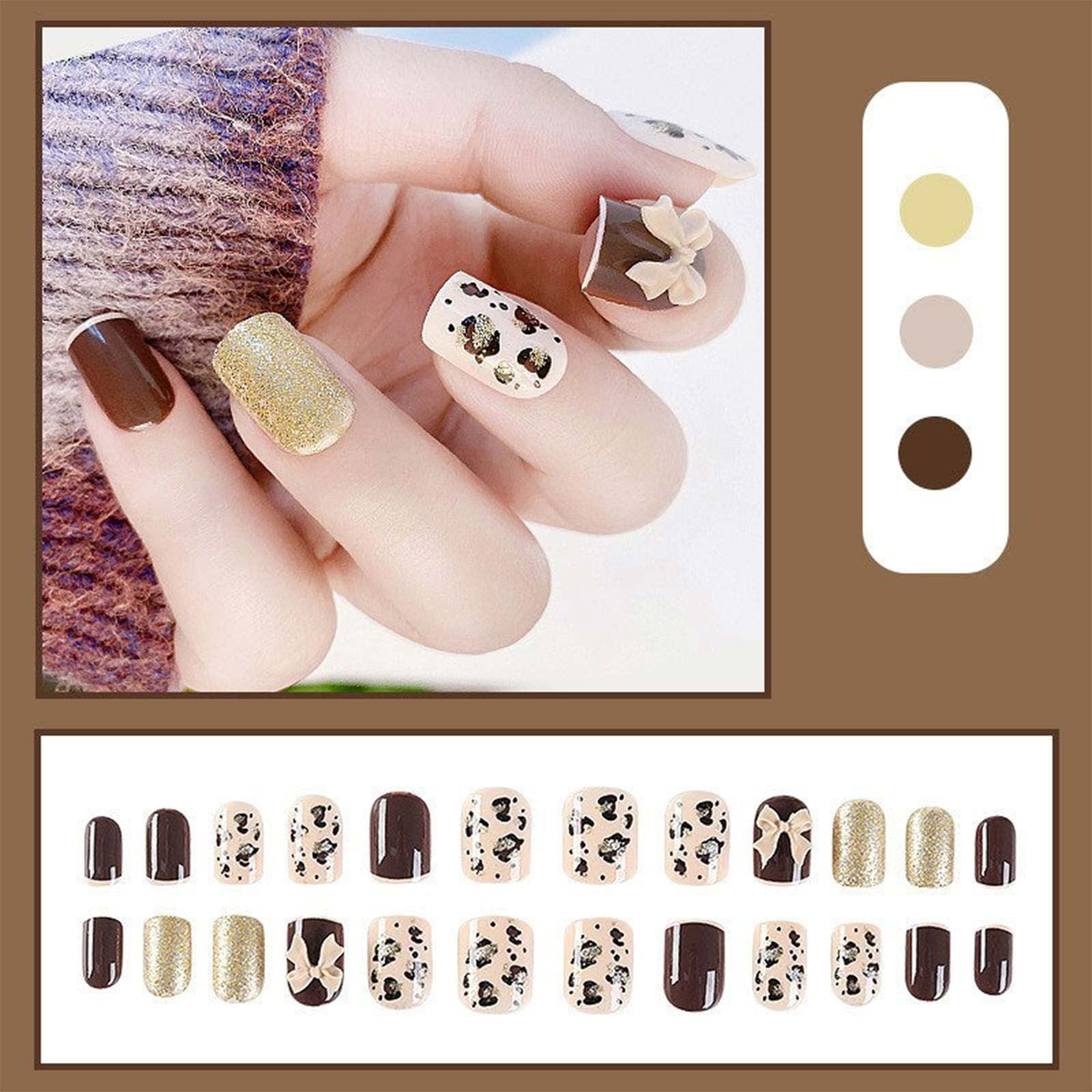 WANGJIAOID Stick on Nails Glitter Pressing Nails, 24 Pieces Of Nails ...