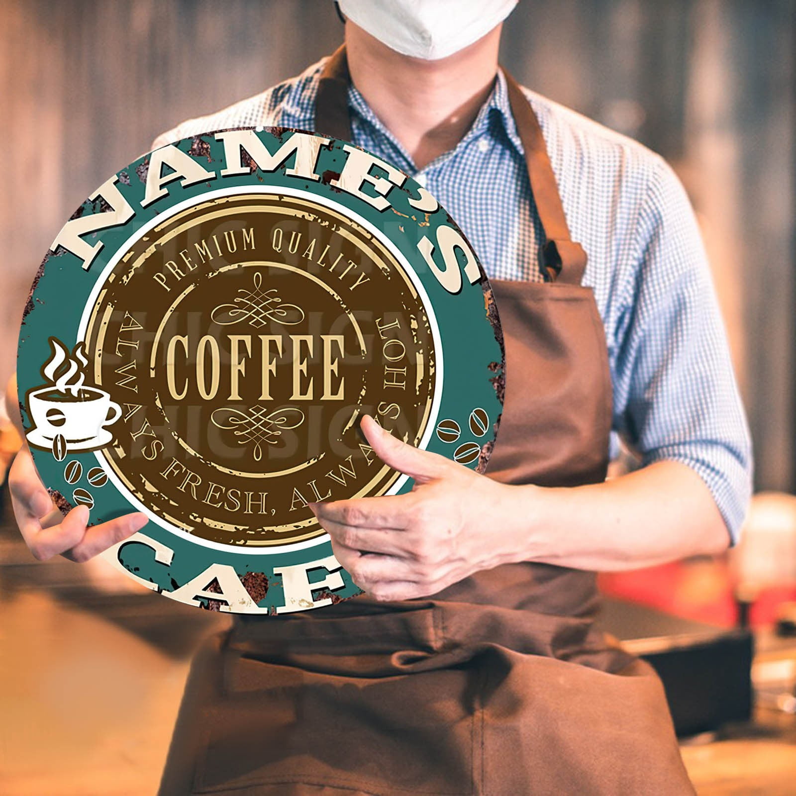 WANGJIAOID Welcome Sign Porch Coffee Door Round Door Coffee Theme 30cm ...