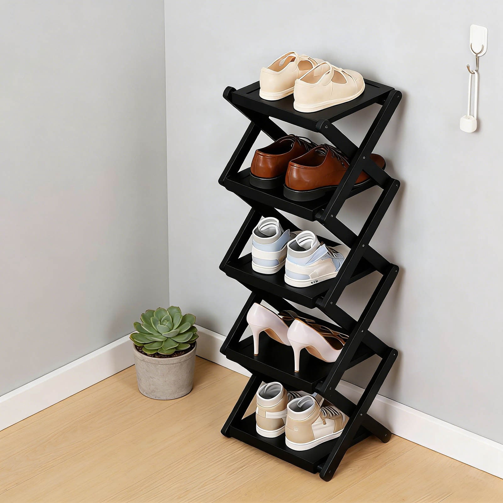 WANGJING 2/3/4/5/6/7/8-Tier Foldable Shoe Rack Organizer - Premium Wood ...