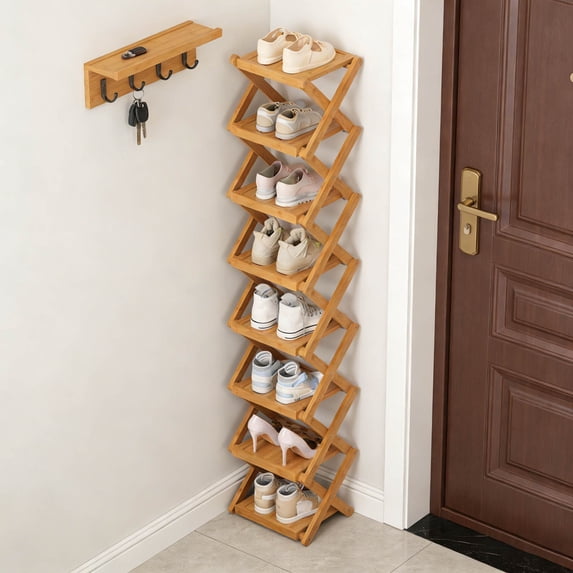 WANGJING 2/3/4/5/6/7/8-Tier Foldable Shoe Rack Organizer - Premium Wood ...