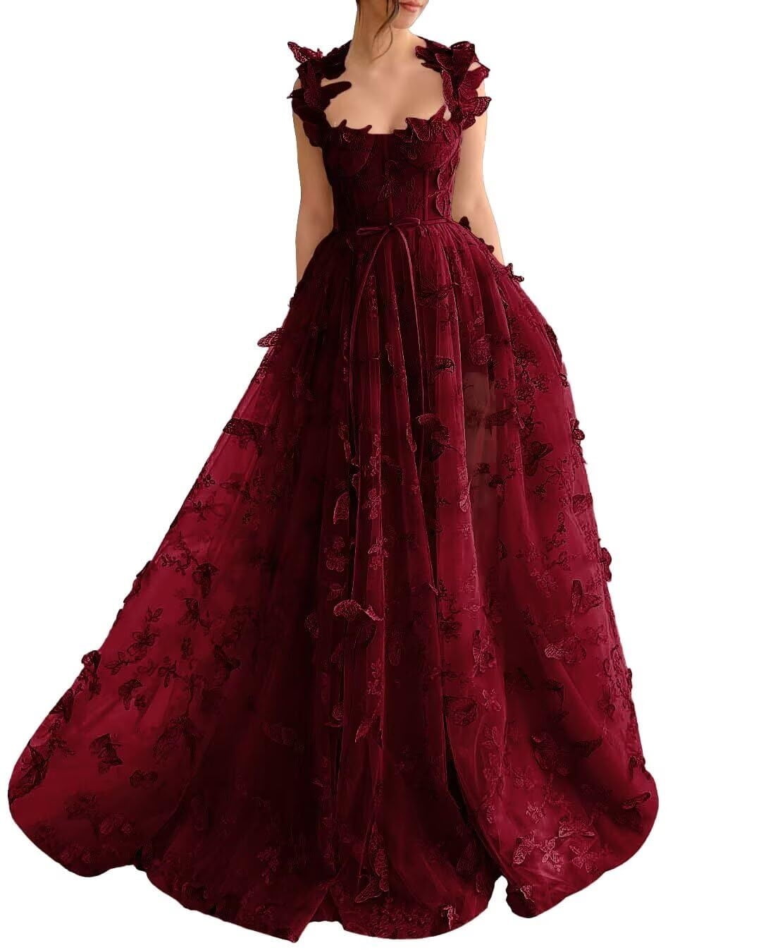 WANGJUNBEI Cyan Blue Corset Top Butterfly Prom Dresses Lace Appliques ...