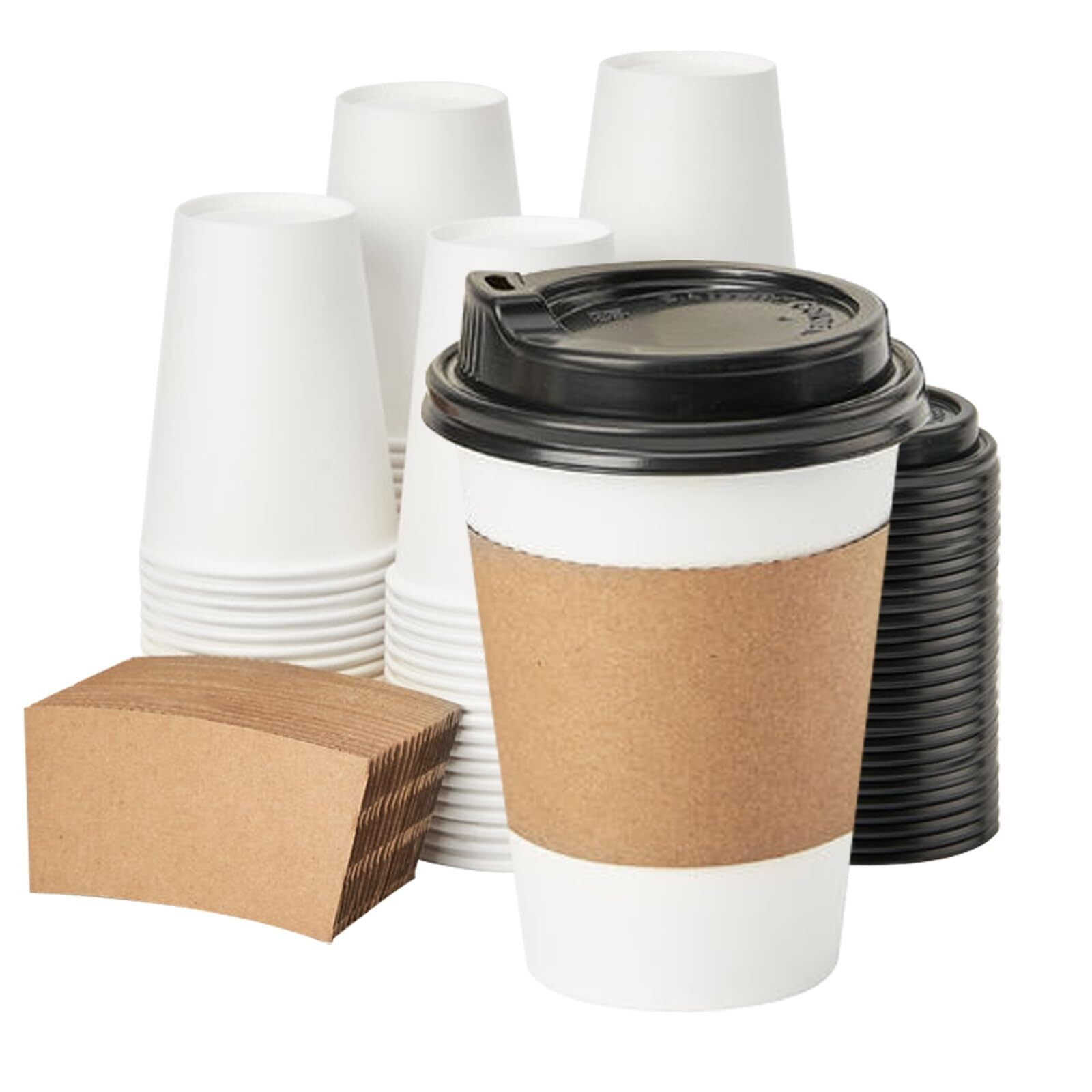 WANGLI 12 oz 50 pack Disposable Paper Coffee Cups with Lids and Sleeves - Walmart.com