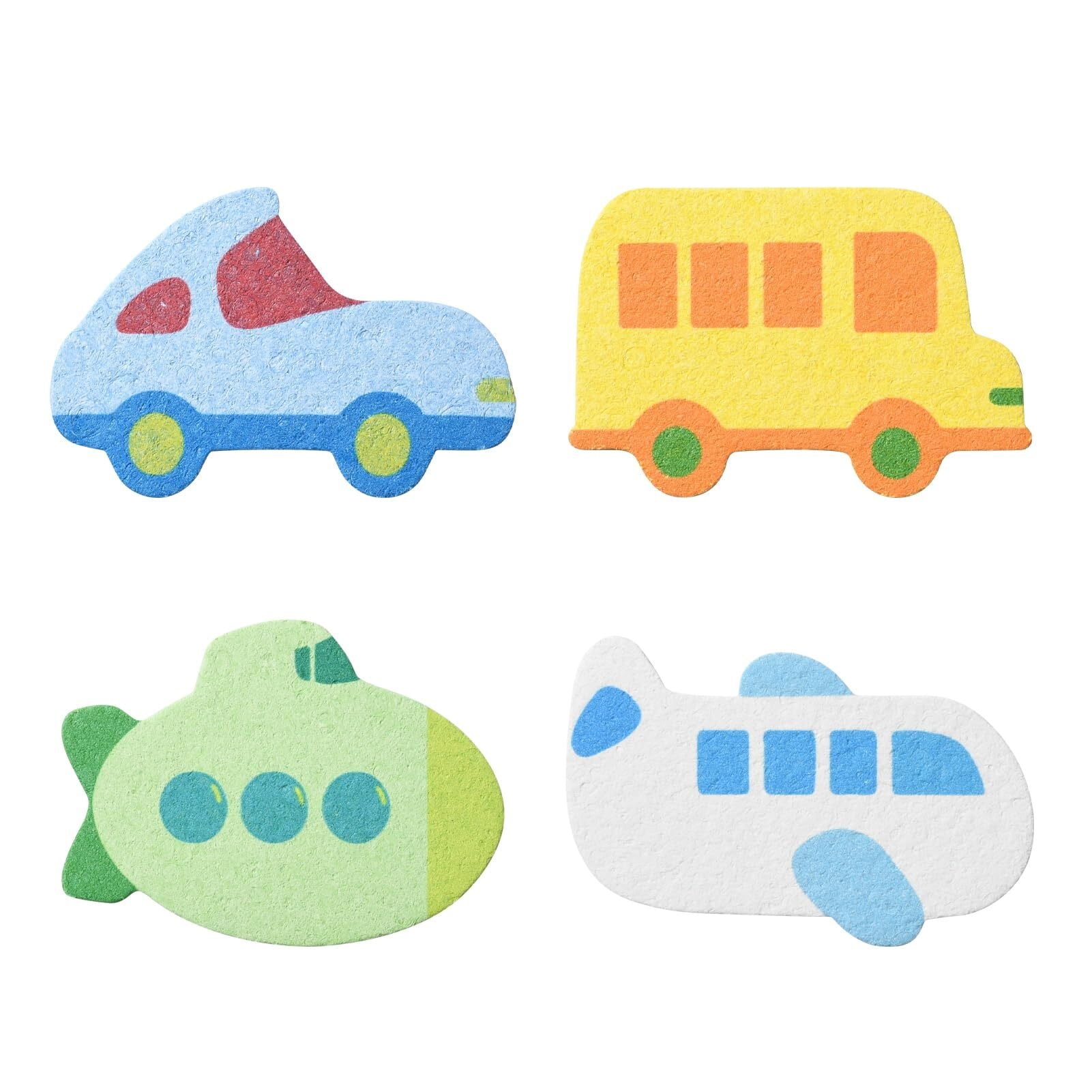 WANGLI 4 PCS Cartoon Car Bath Sponge for Kids,Transportation Cute Shape ...