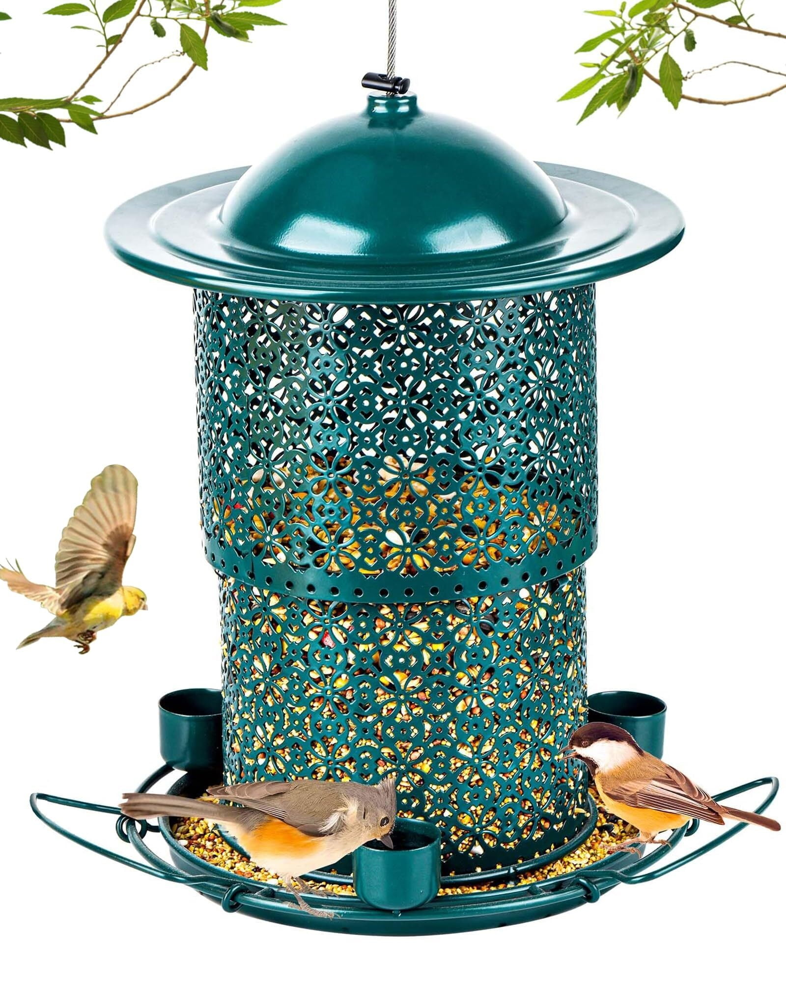 WANGLI Bird Feeders for Outdoors, Large Metal Green Feeder for Gardens and Backyards,Ideal Gift ...