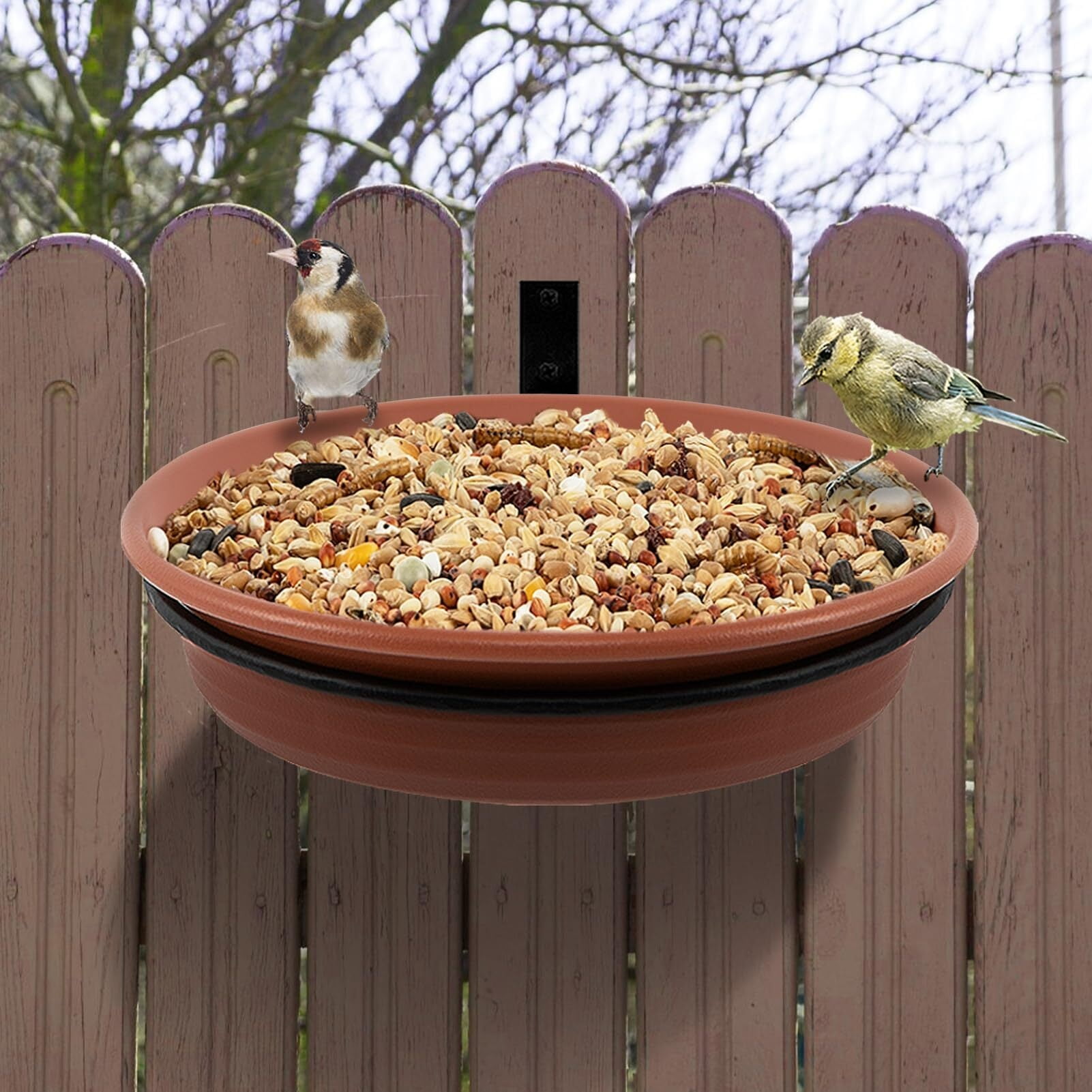WANGLI Fence Bird Feeders Tray - Tree Mounted Wild Bird Bath for Outdoors Place Food Water ...