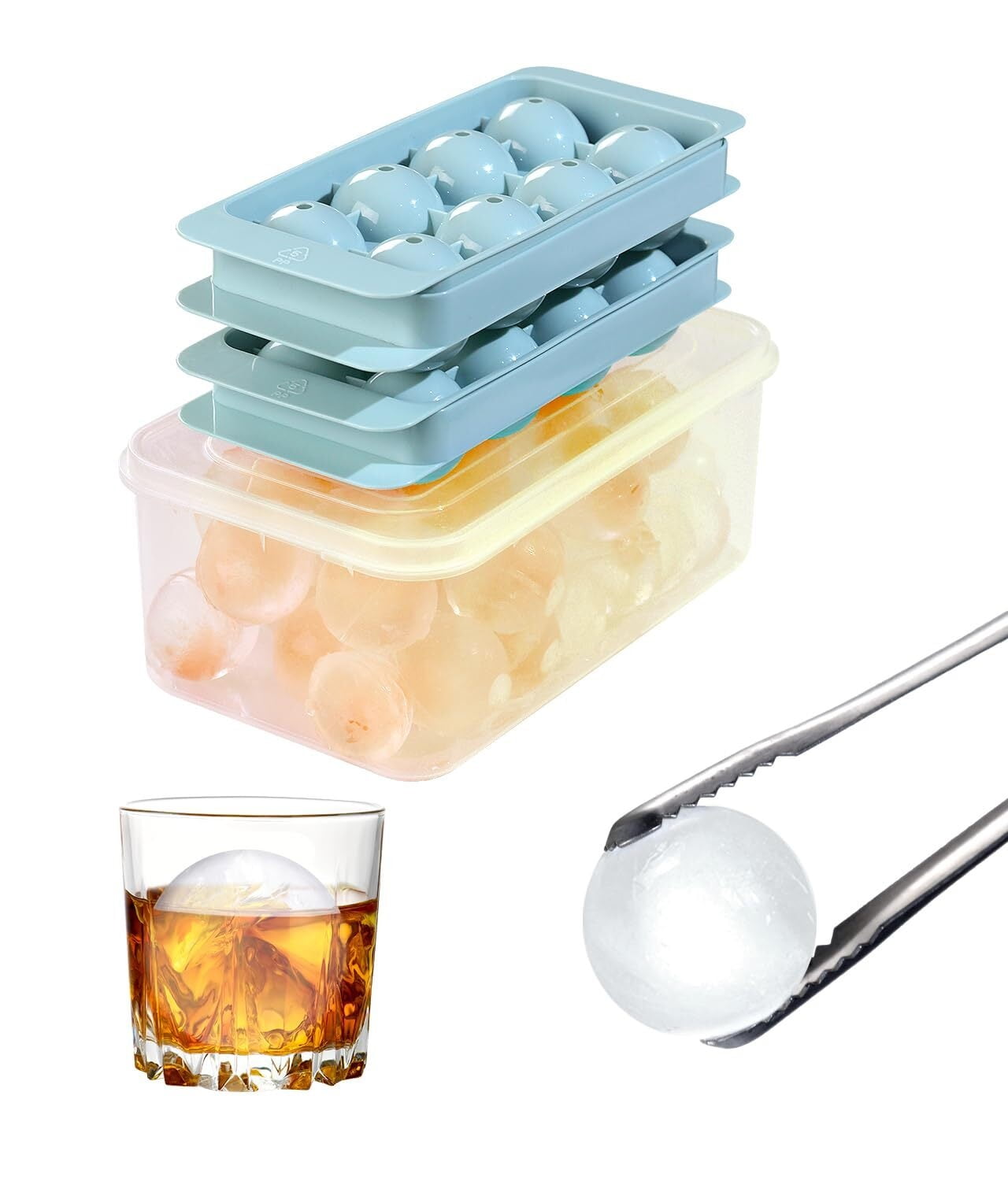WANGLI Large Ice Cube Molds Big Round Ice Cube Tray for Freezer,BPA ...