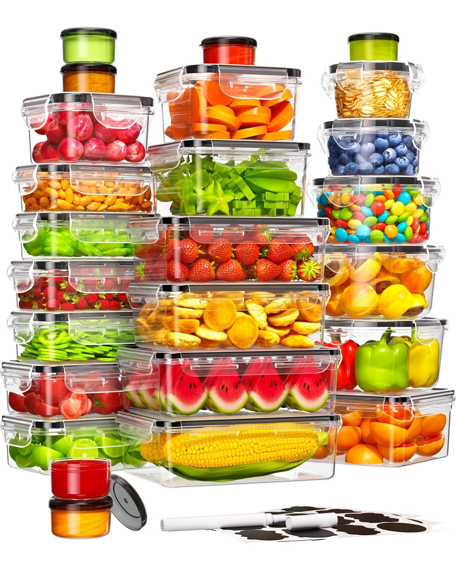 WANGQIANG 40 Piece Food Storage Containers with Lids(20 Containers & 20 Lids), Plastic Food ...