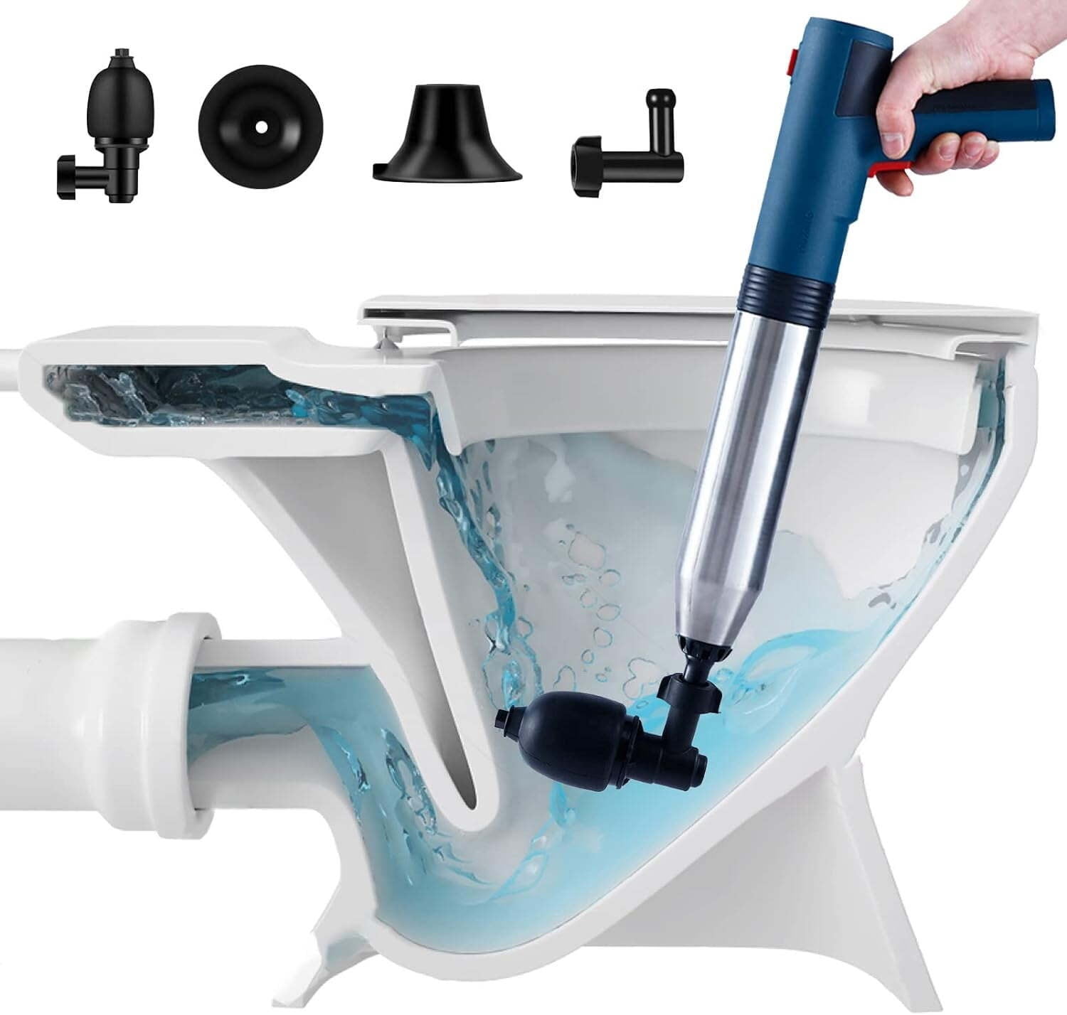 WANGQIANG 5 in 1 Toilet Plunger Kit High Pressure Plumb Air Plunger ...