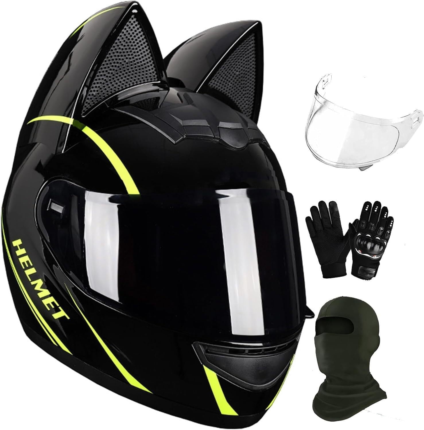 WANGQIANG Cat Ears Street Full Face Motorcycle Helmet, Personalized Locomotive Women Cat Ear ...