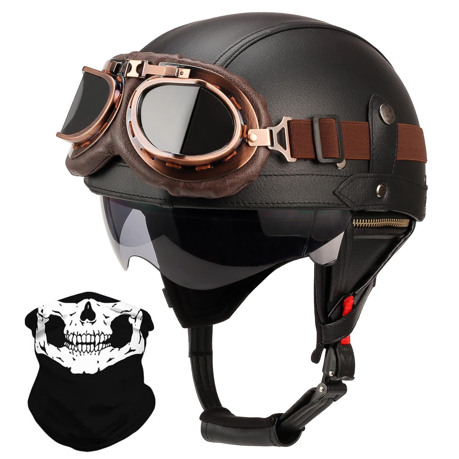WANGQIANG German Style Leather Motorcycle Half Helmet for Adults Men ...