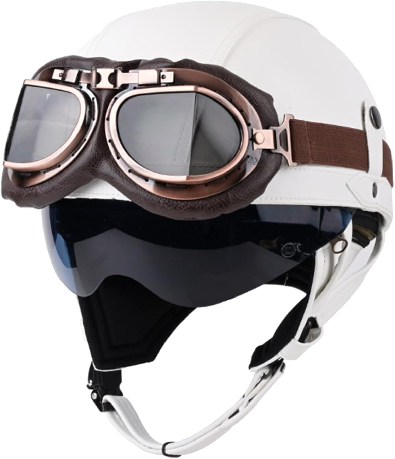 WANGQIANG Motorcycle Retro Half Helmet, German Style Leather Half Face ...