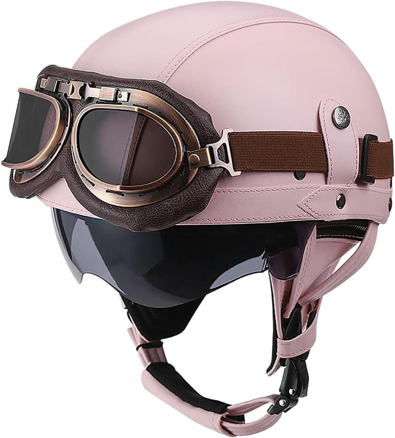 WANGQIANG Motorcycle Retro Half Helmet, German Style Leather Half Face ...
