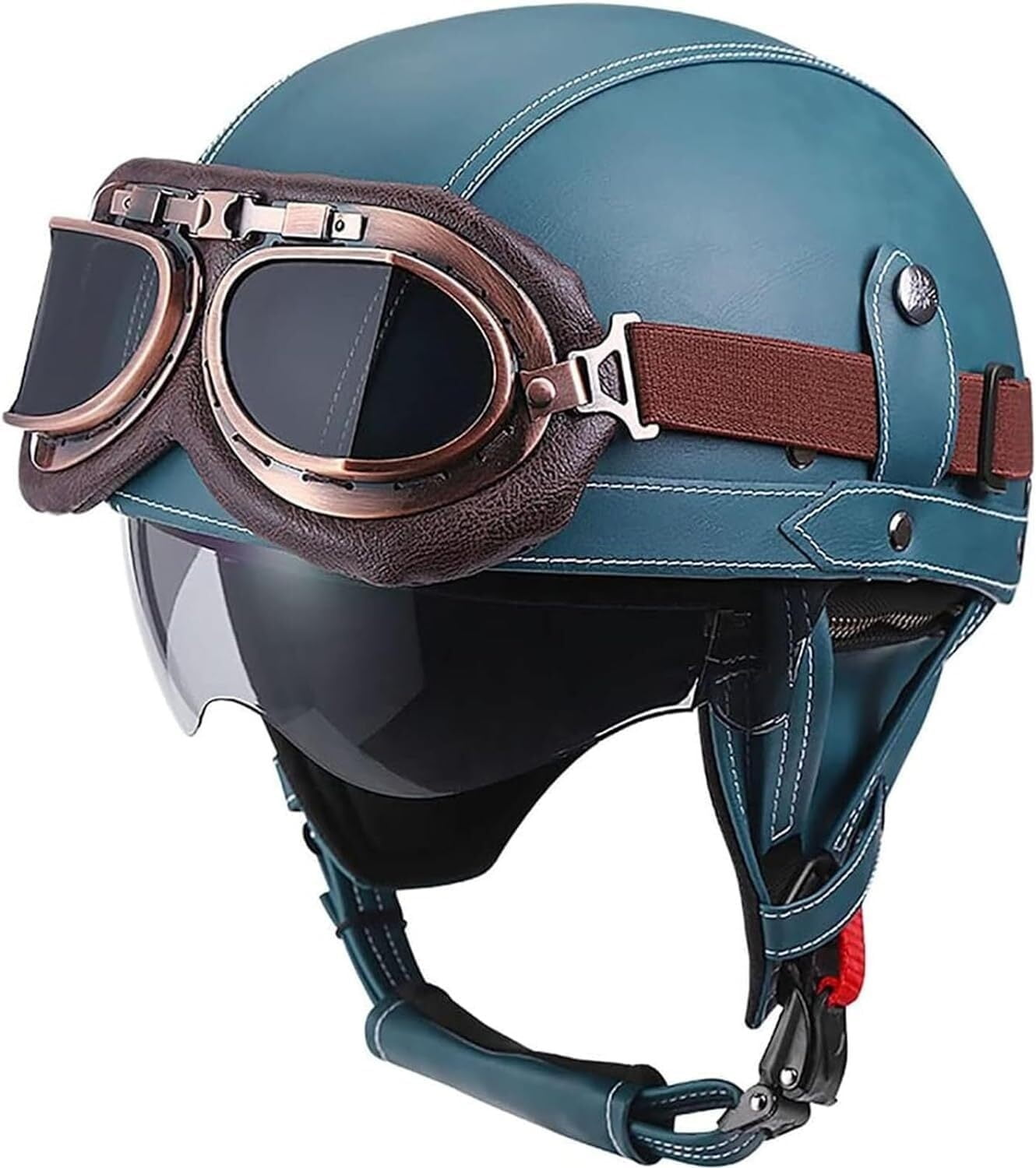 WANGQIANG Motorcycle Retro Half Helmet, German Style Leather Half Face ...