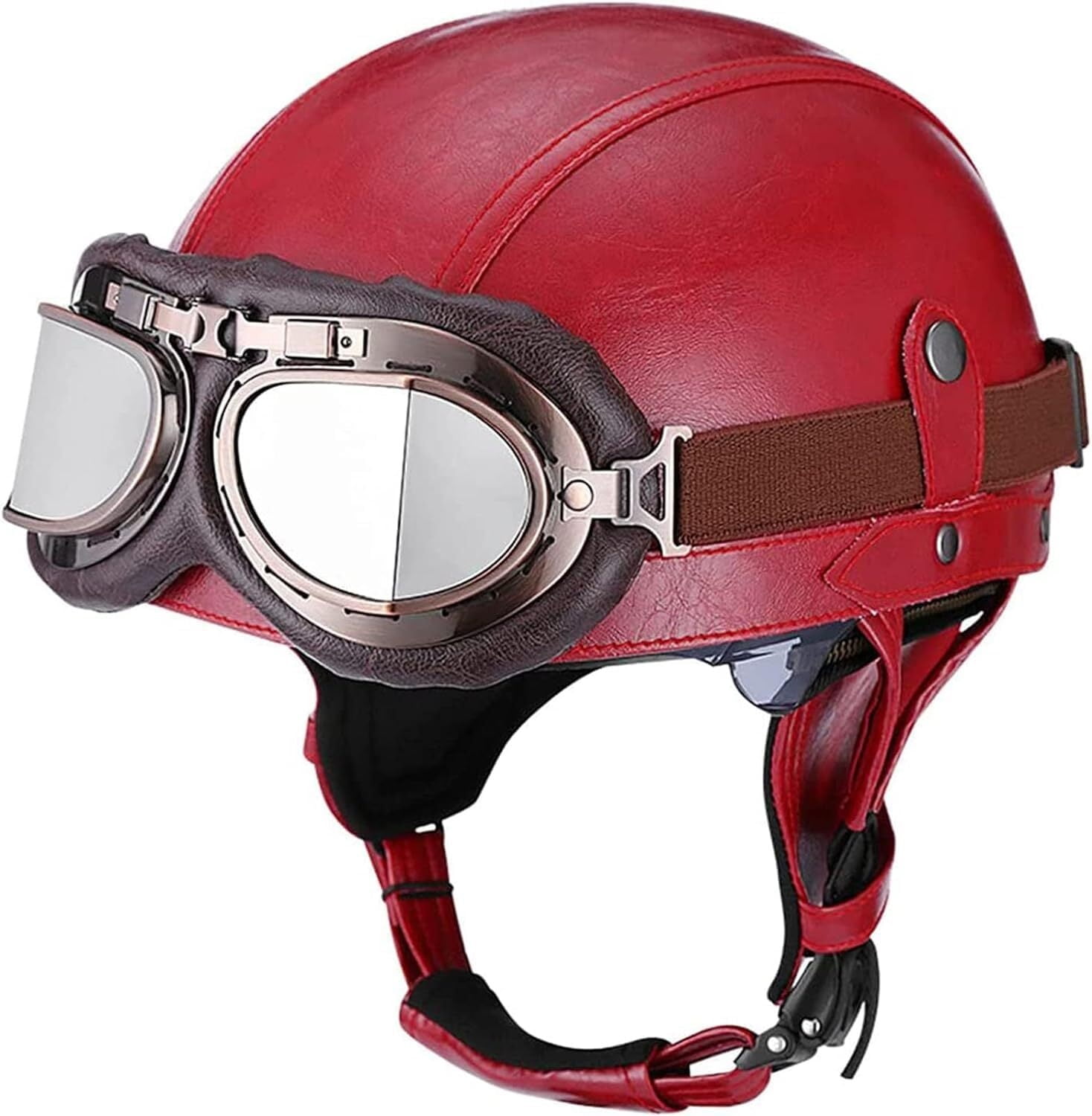 WANGQIANG Motorcycle Retro Half Helmet, German Style Leather Half Face ...