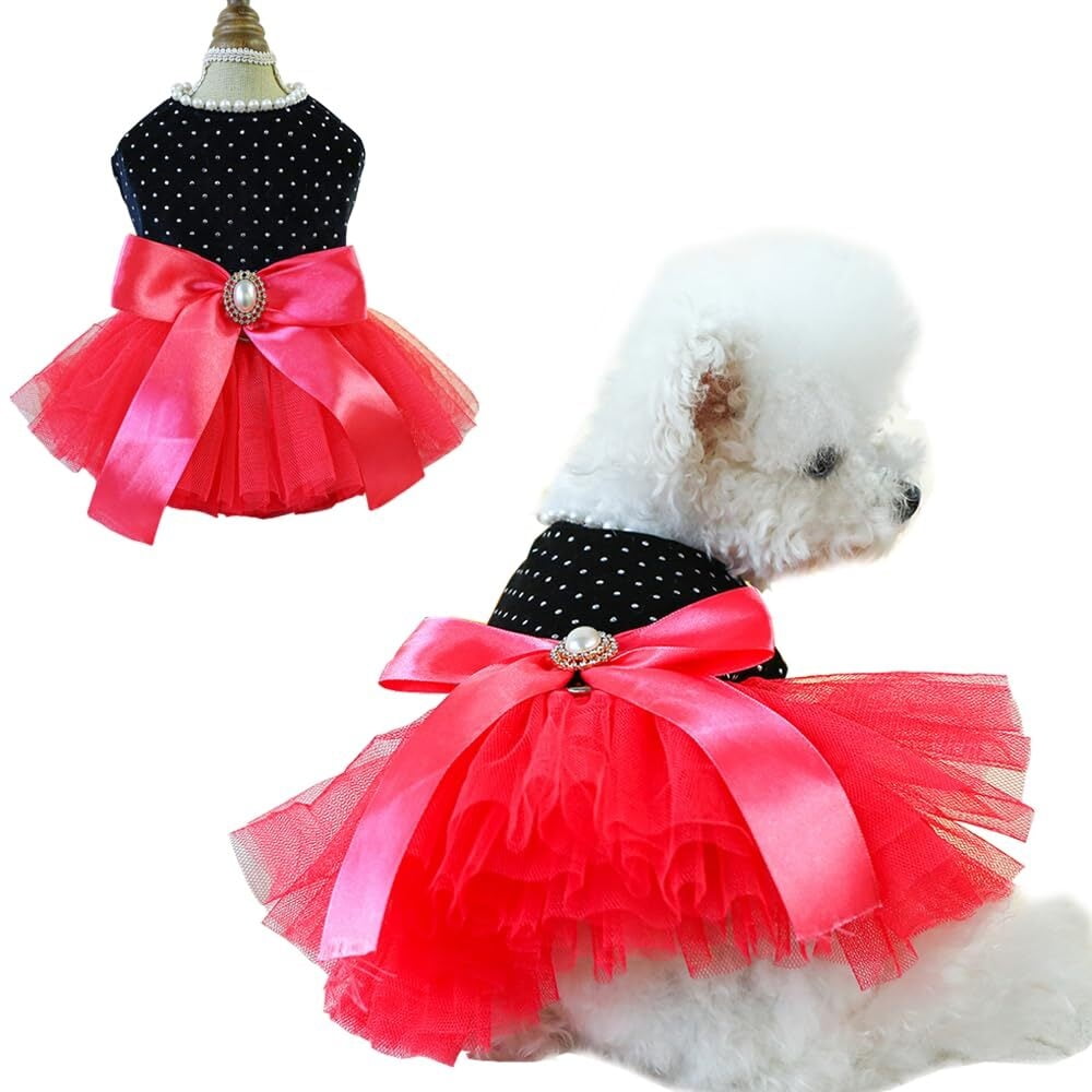 WANGQIANG White Small Dog Wedding Dress with D-Ring, Bow Knot Puppy ...