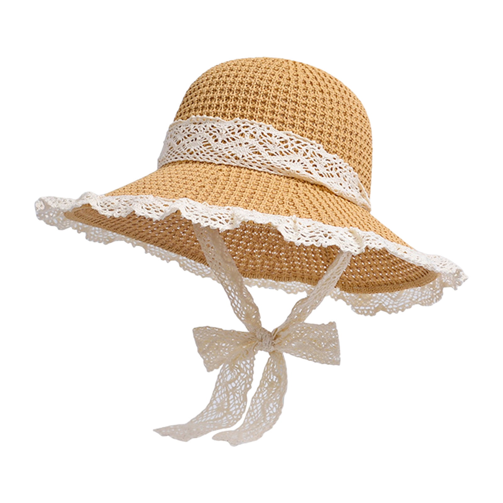 WANGWEIOP Women'S Bucket Hats Trendy Sun Protection Straw Crochet With ...