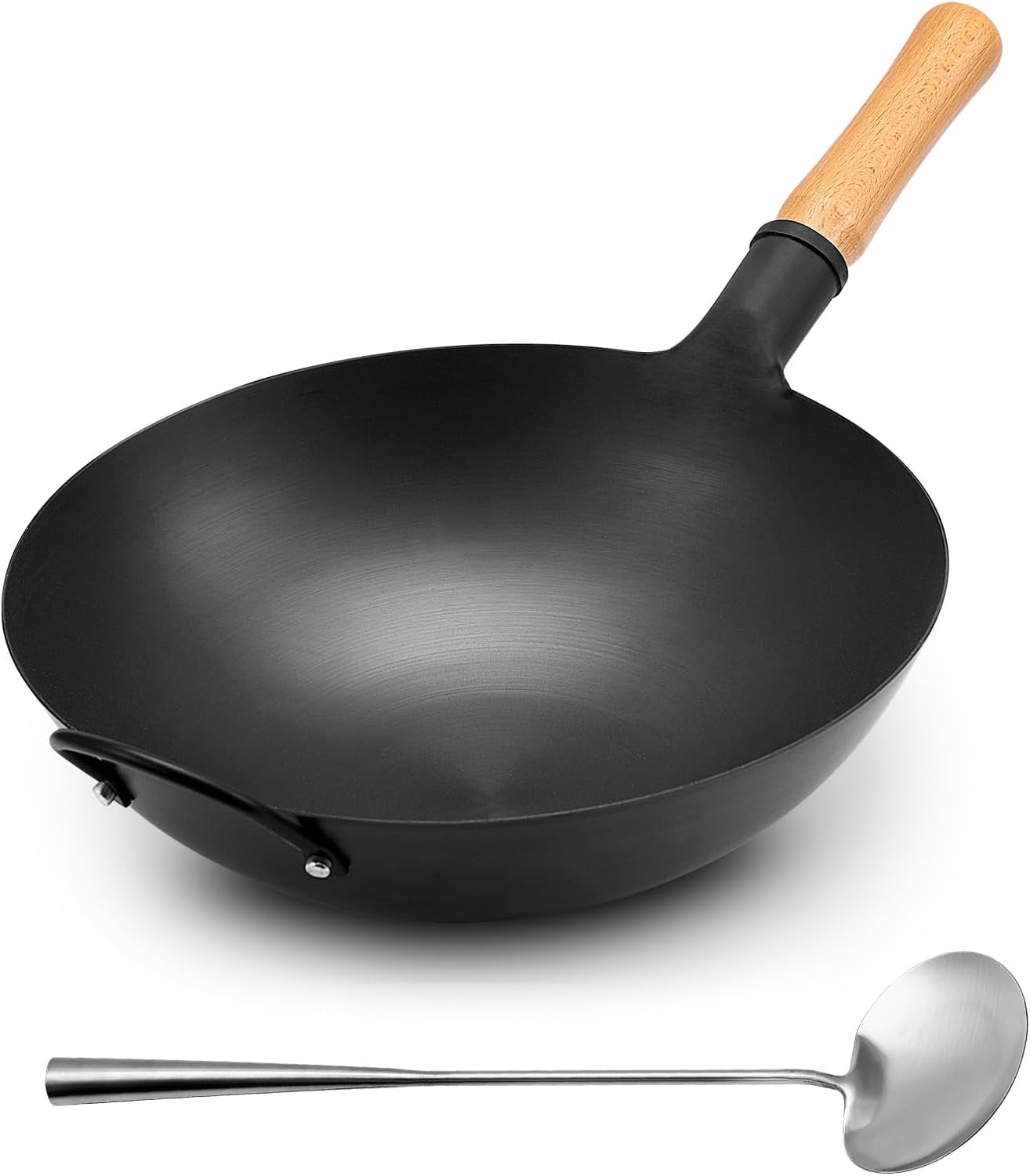 WANGYUANJI Iron Wok,13.38’’ Traditional Round-Bottom Wok, Chef’s ...
