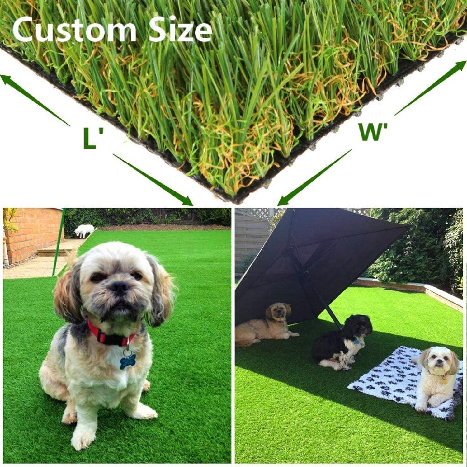 WANLINDZ Turf 5ft x 10ft (50 sq ft) w/Drainage Holes & Rubber Backing ...