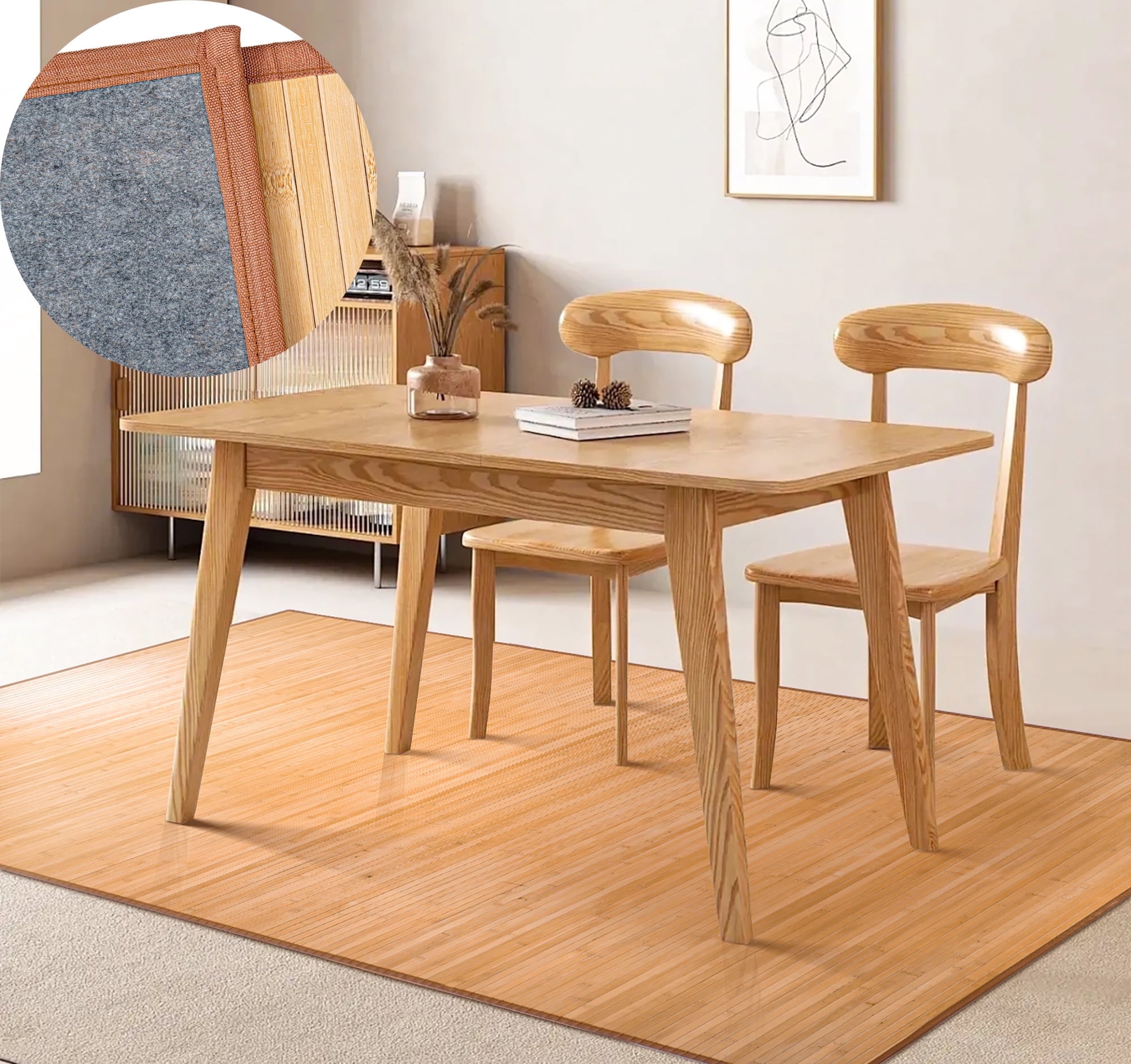 WANLISELL 5' x 8' Bamboo Area Rug, Natural Bamboo Wood Floor Carpet ...