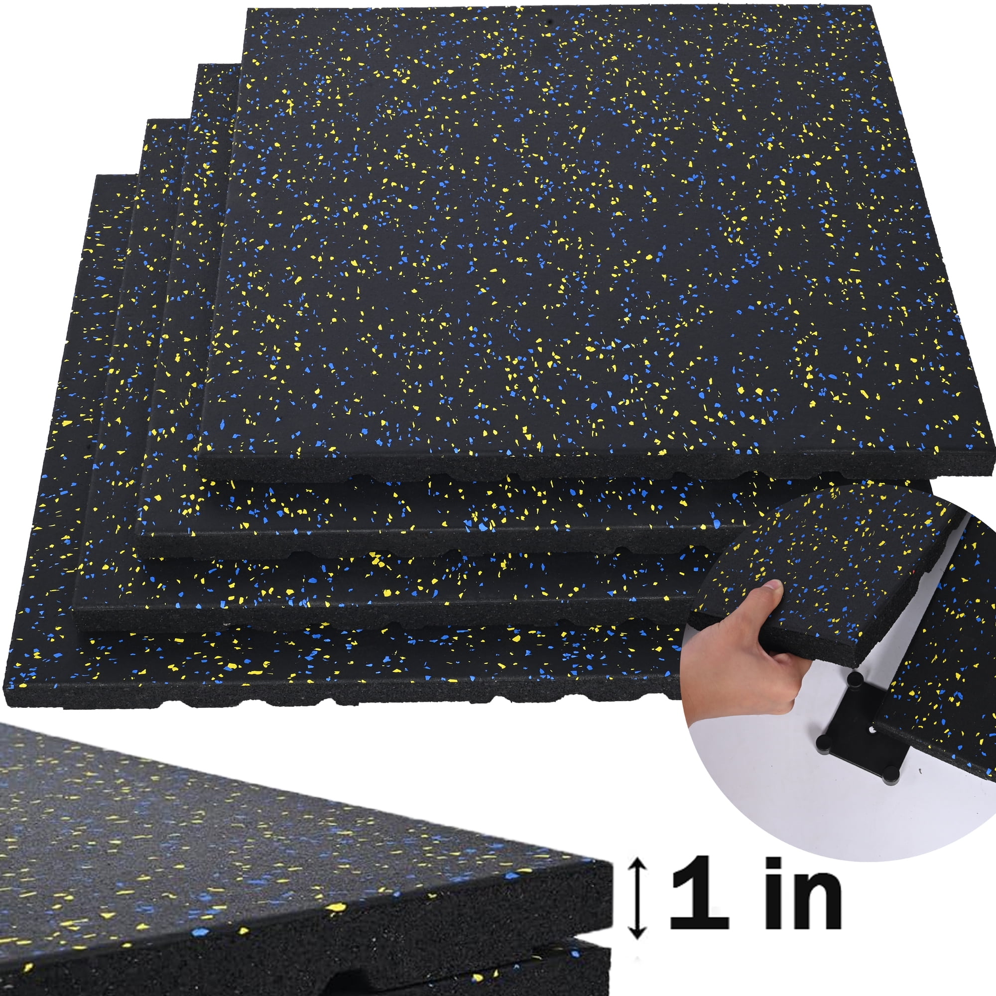 WANLISELL 4 Pcs Rubber Exercise Equipment Mats, 20'' x 20'' Rubber Gym ...